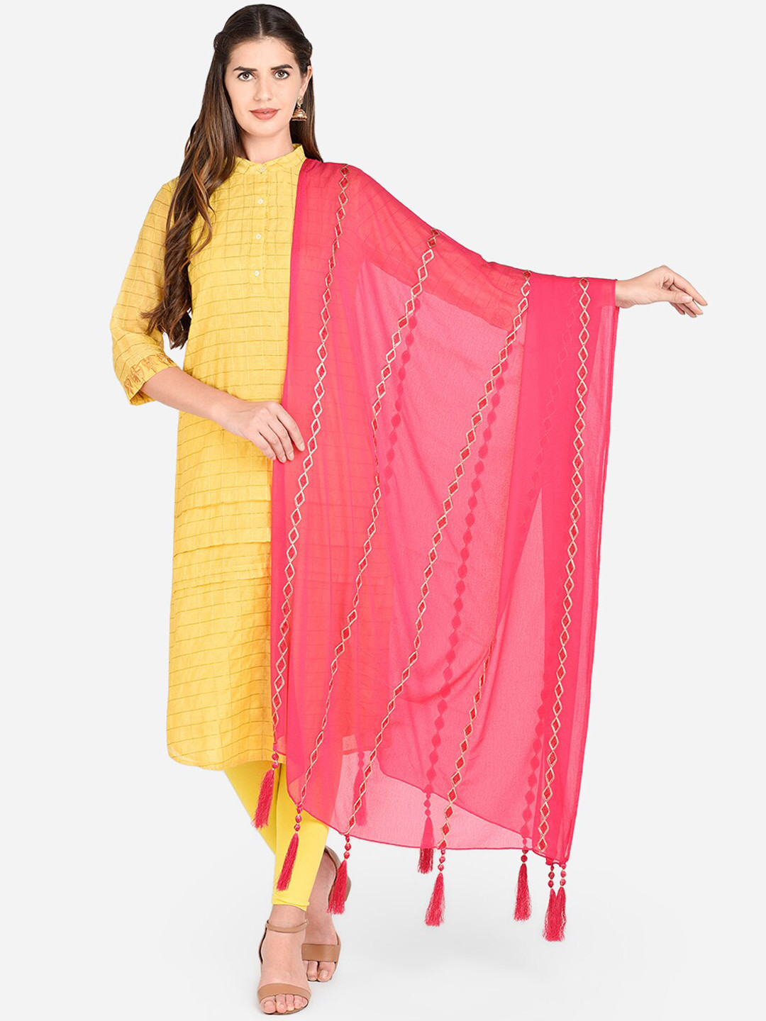 Buy Dupatta Bazaar Pink Embroidered Chiffon Dupatta - Dupatta for Women ...