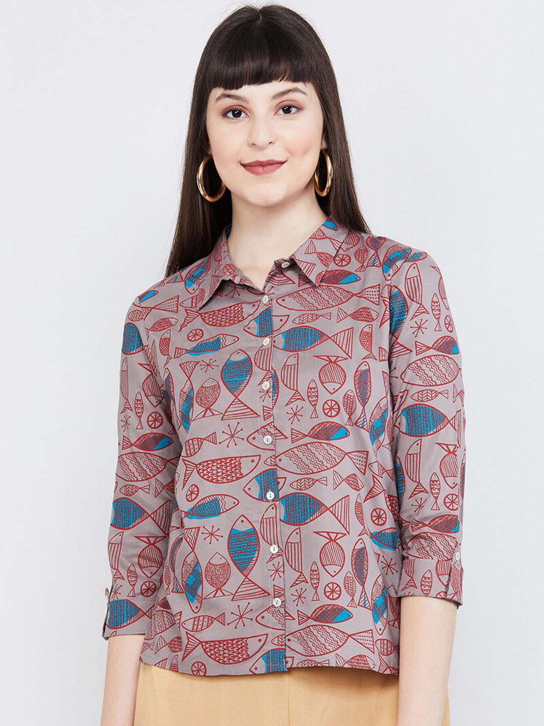 Buy Max Women Multicoloured Printed Shirt Style Top - Tops for Women ...