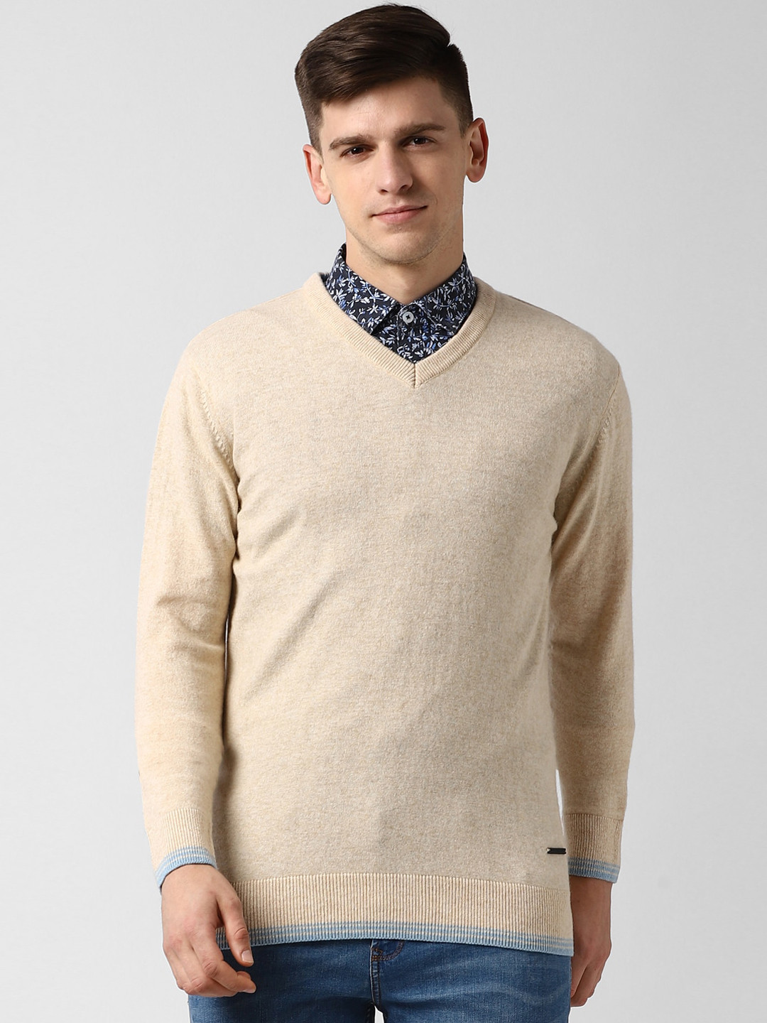 Buy Peter England Casuals Men Beige Solid Pullover Sweater - Sweaters ...