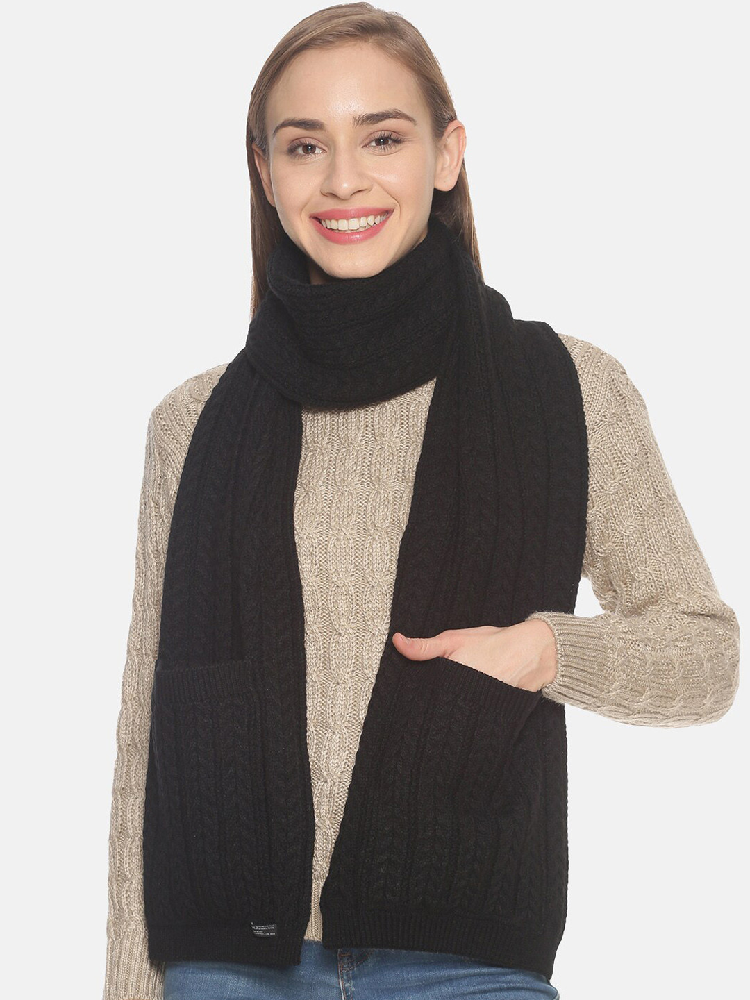 Buy 513 Women Black Self Design Mufflers - Mufflers for Women 12980536 ...