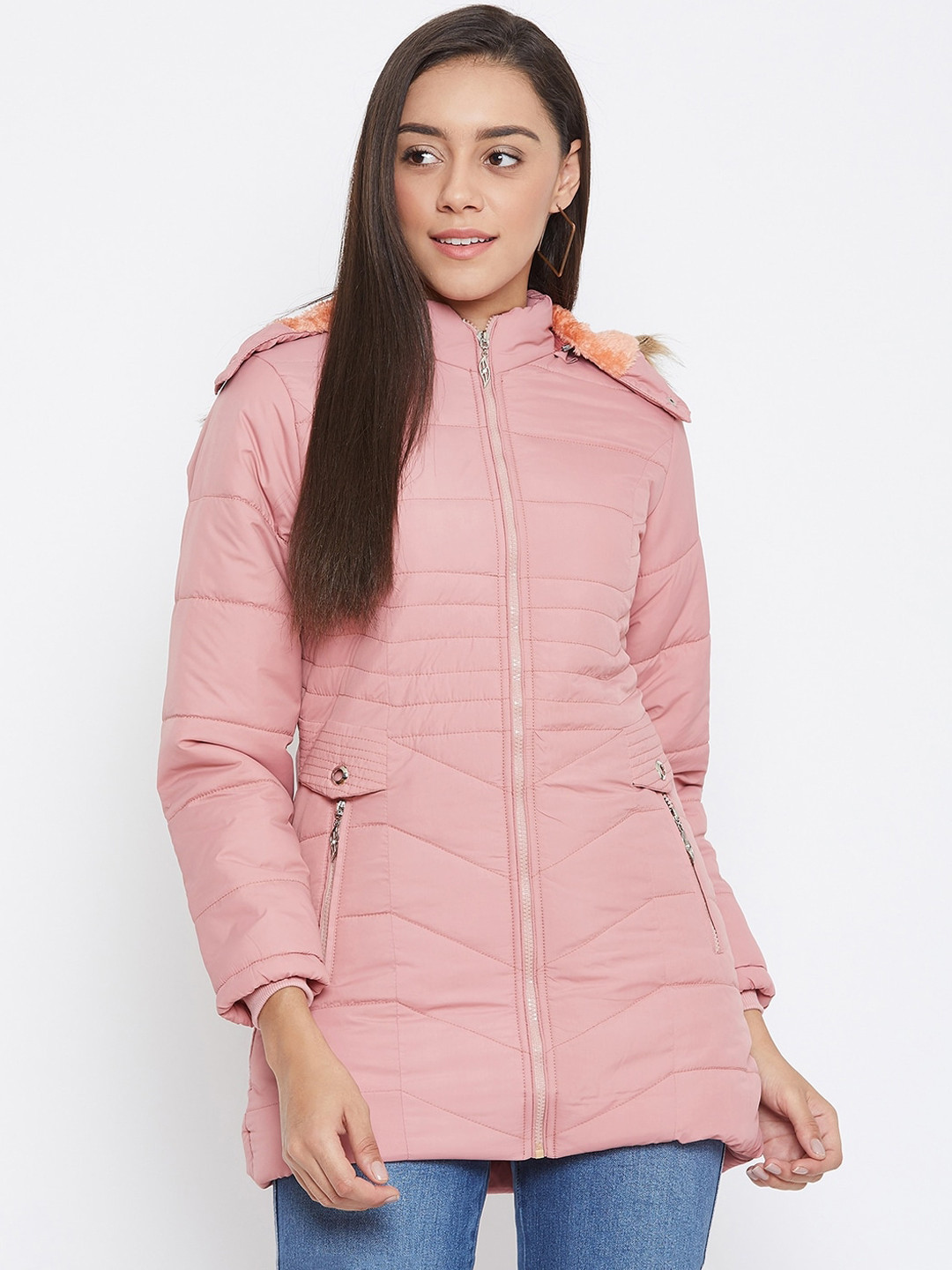 Buy Spirit Women Peach Coloured Solid Windcheater Padded Jacket ...