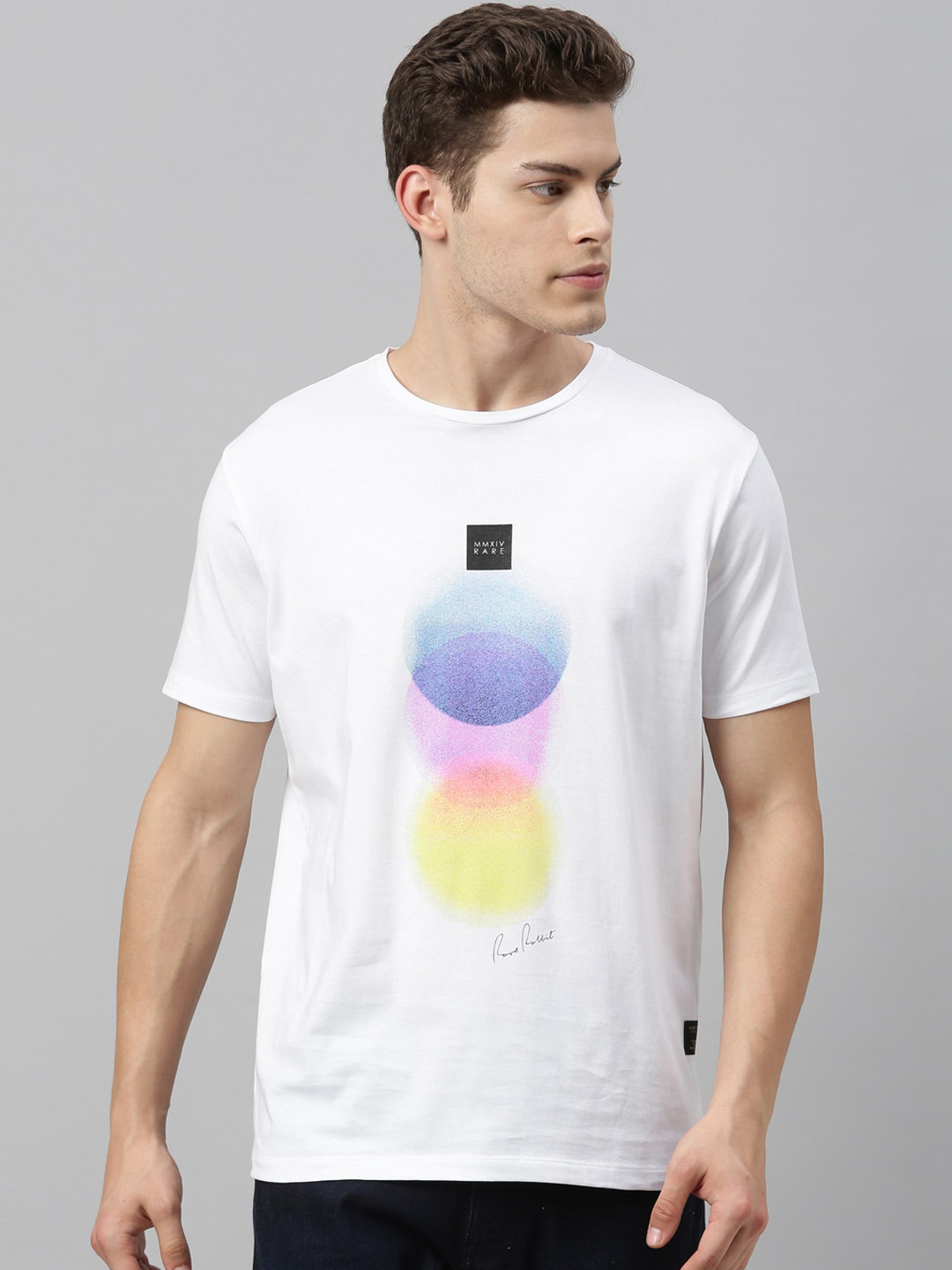 Buy RARE RABBIT Men White Printed Round Neck T Shirt - Tshirts for Men ...