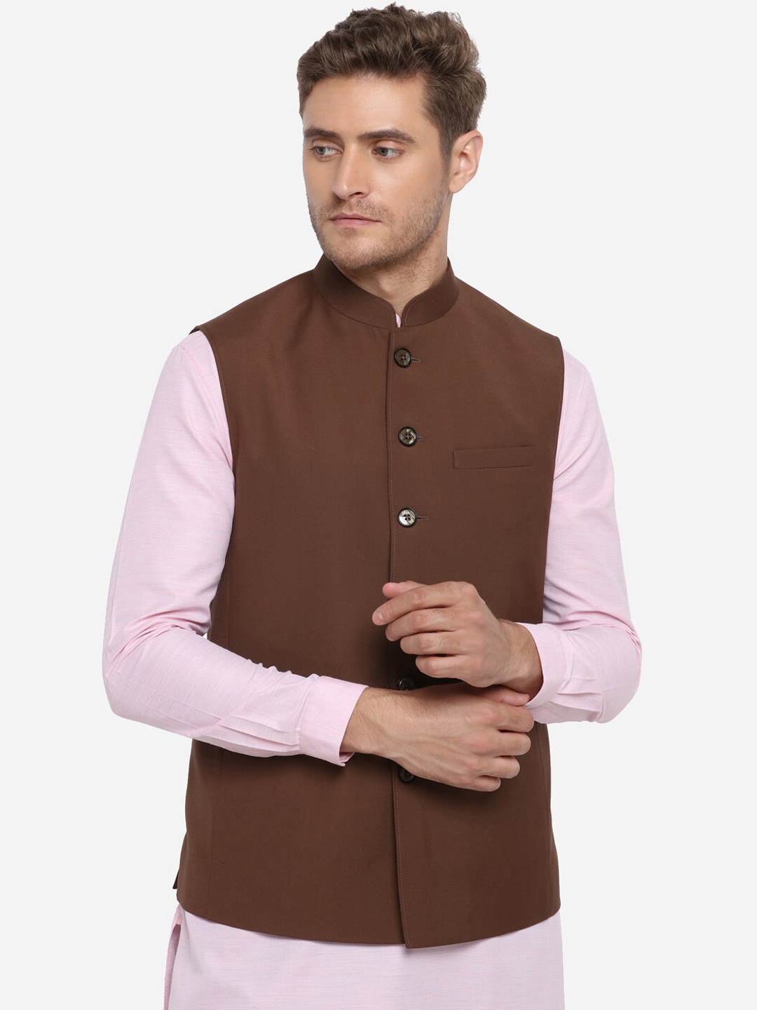 Buy JADE BLUE Men Brown Solid Modi Jacket - Nehru Jackets for Men ...