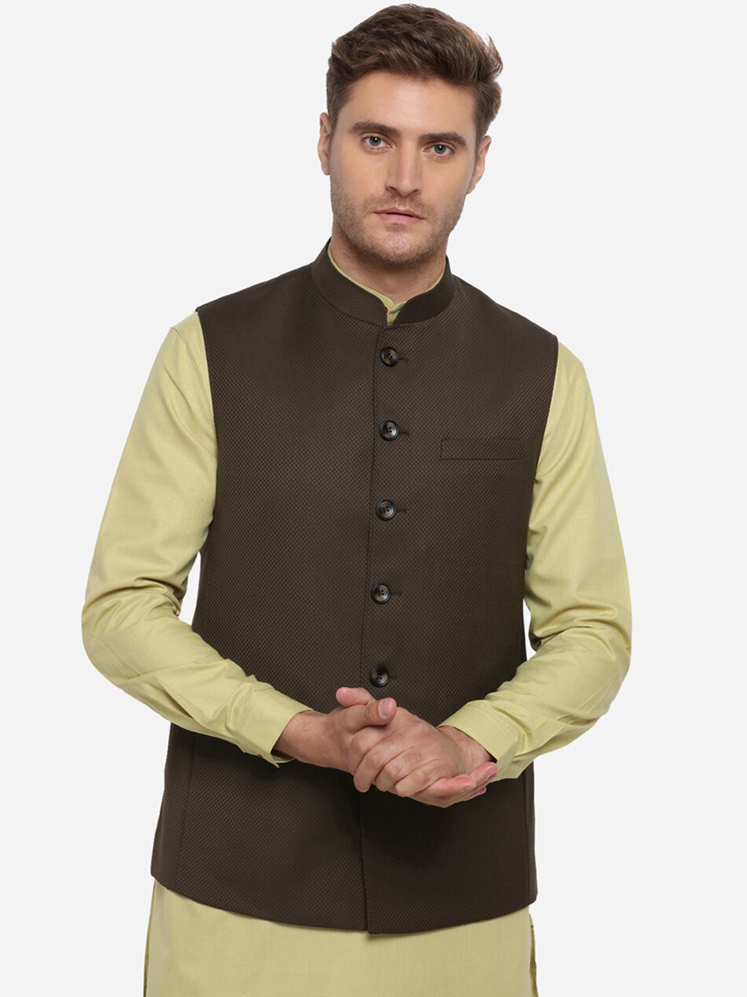 Buy JADE BLUE Men Brown Solid Modi Jacket - Nehru Jackets for Men ...