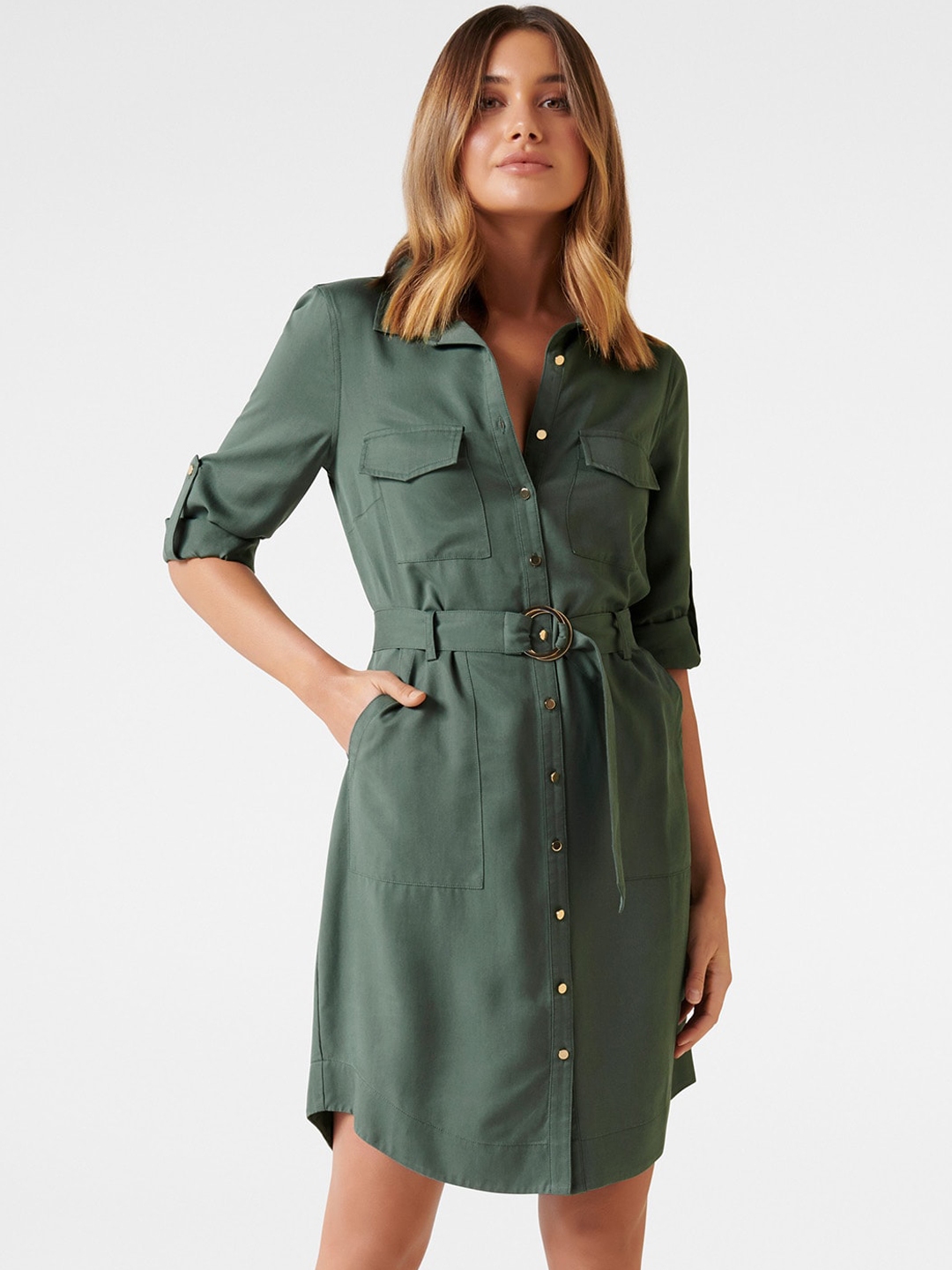 Buy Forever New Women Green Solid Shirt Dress - Dresses for Women ... Buy Forever New Women Green Solid Shirt Dress - Dresses for Women ...