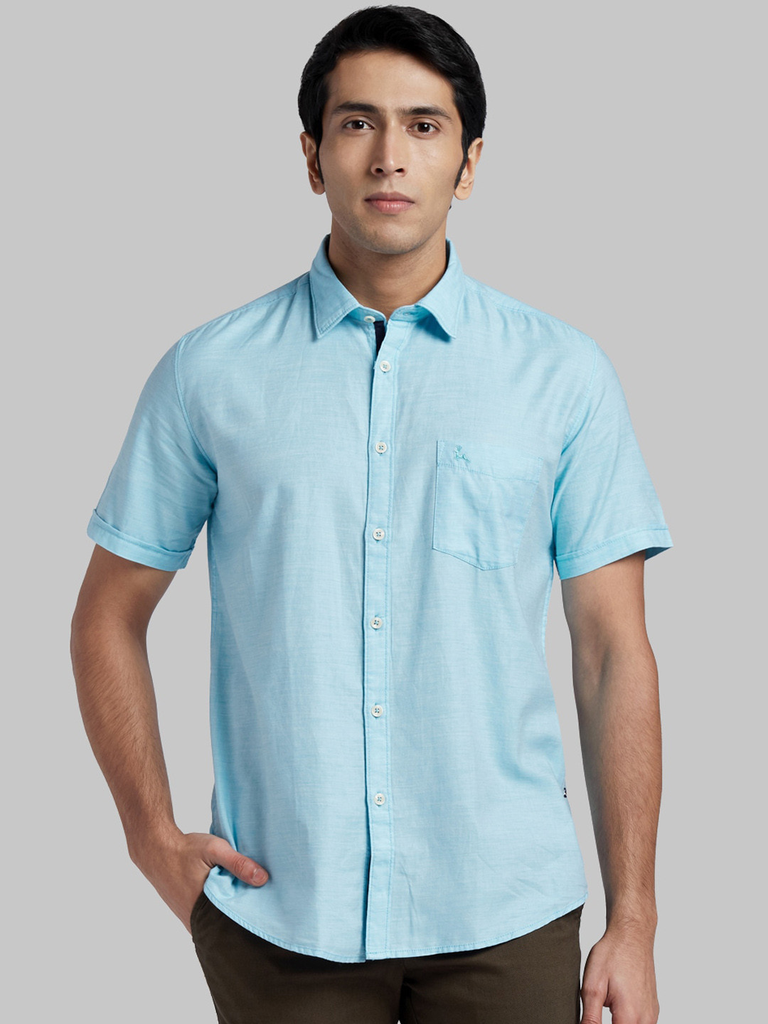 Buy Parx Men Blue Regular Fit Solid Casual Shirt - Shirts for Men ...