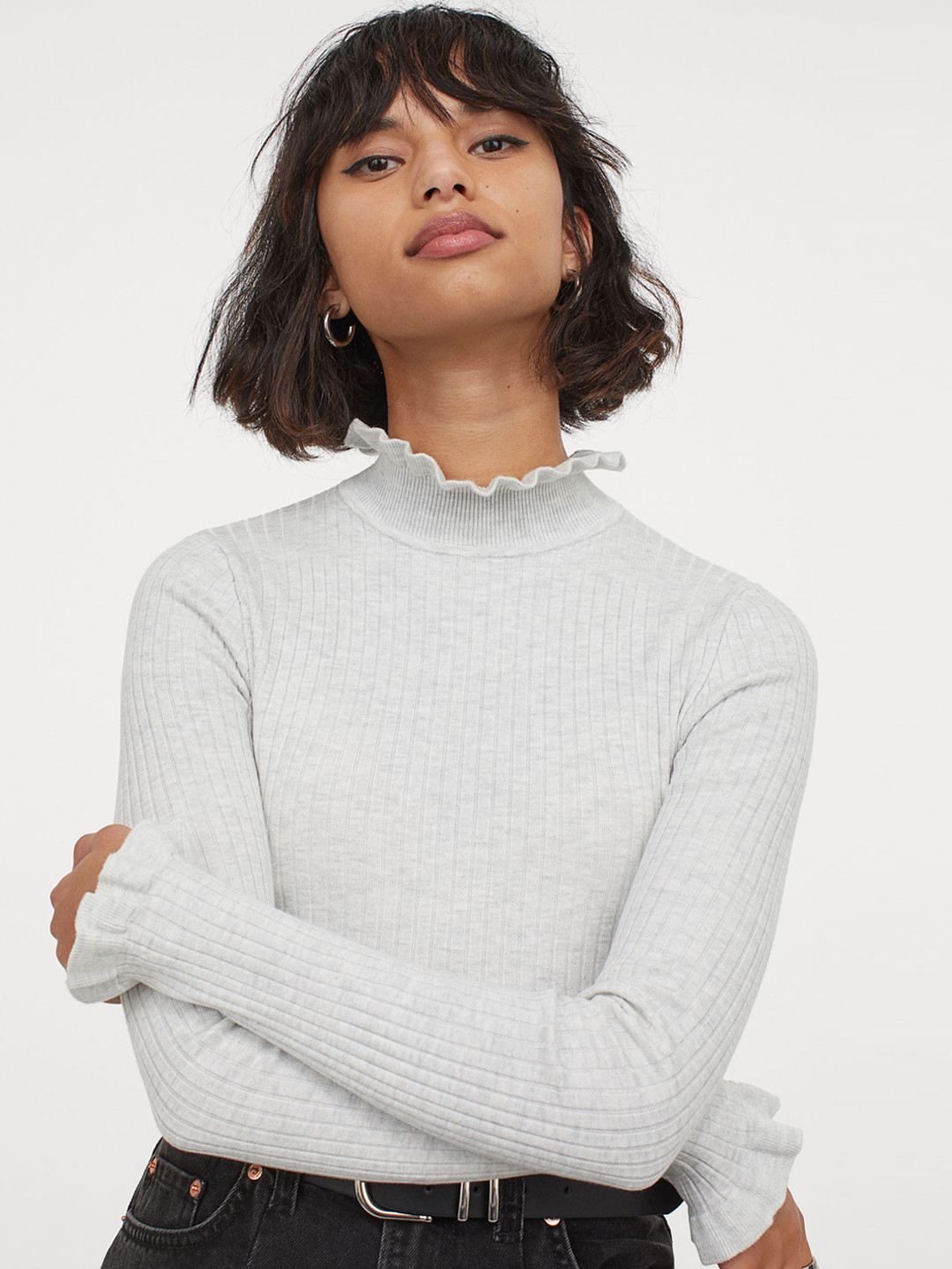 Buy H&M Women Grey Solid Ribbed Top - Tops for Women 13014538 | Myntra