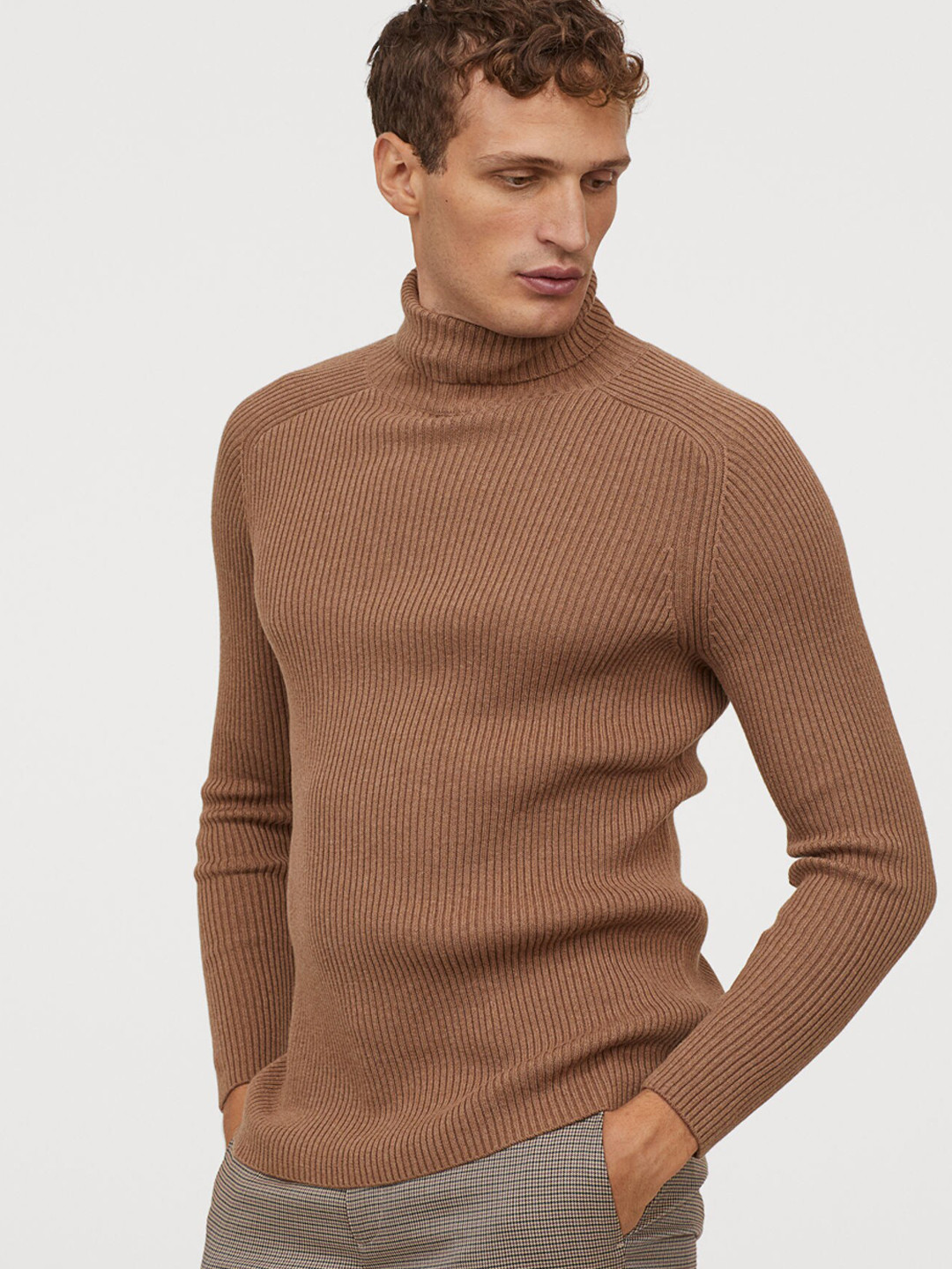 Buy H&M Men Beige Polo Neck Jumper Muscle Fit - Sweaters for Men ...