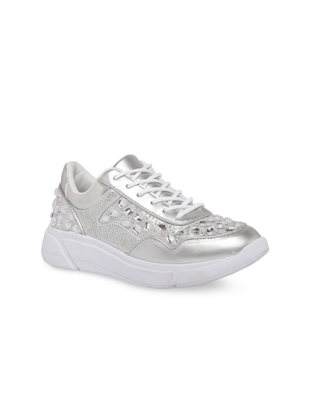 Buy Call It Spring Women Silver Toned Embellished Sneakers - Casual ...