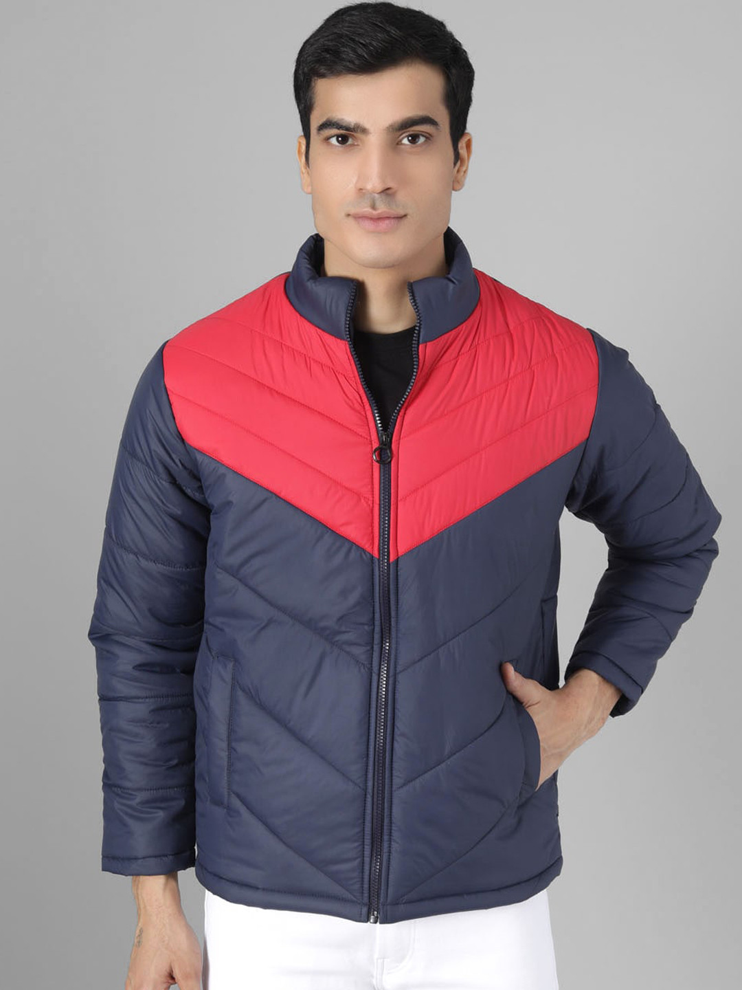 Buy Kotty Men Blue & Red Colourblocked Puffer Jacket - Jackets for Men ...