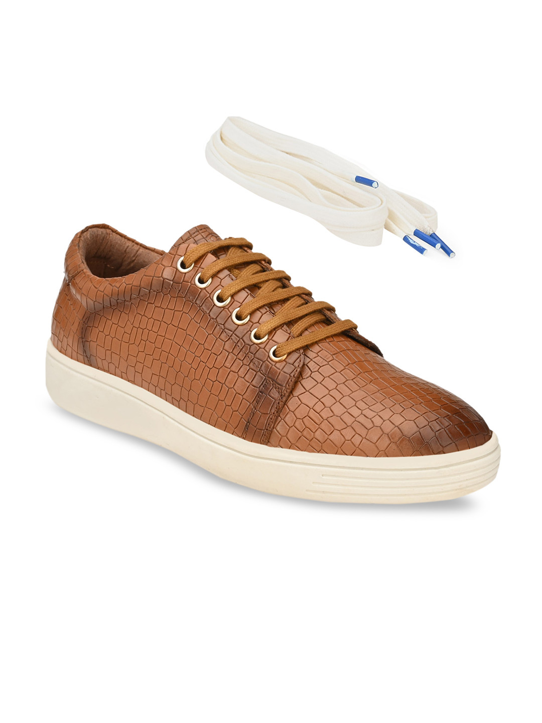 Buy Delize Men Tan Brown Textured Leather Sneakers - Casual Shoes for ...