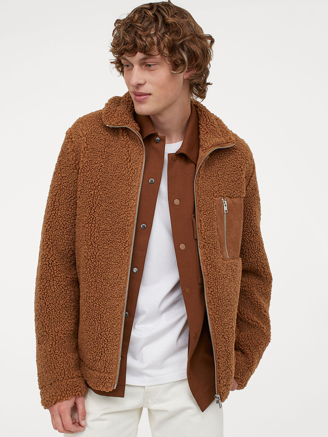 Buy H&M Men Brown Solid Faux Shearling Jacket - Jackets for Men ...