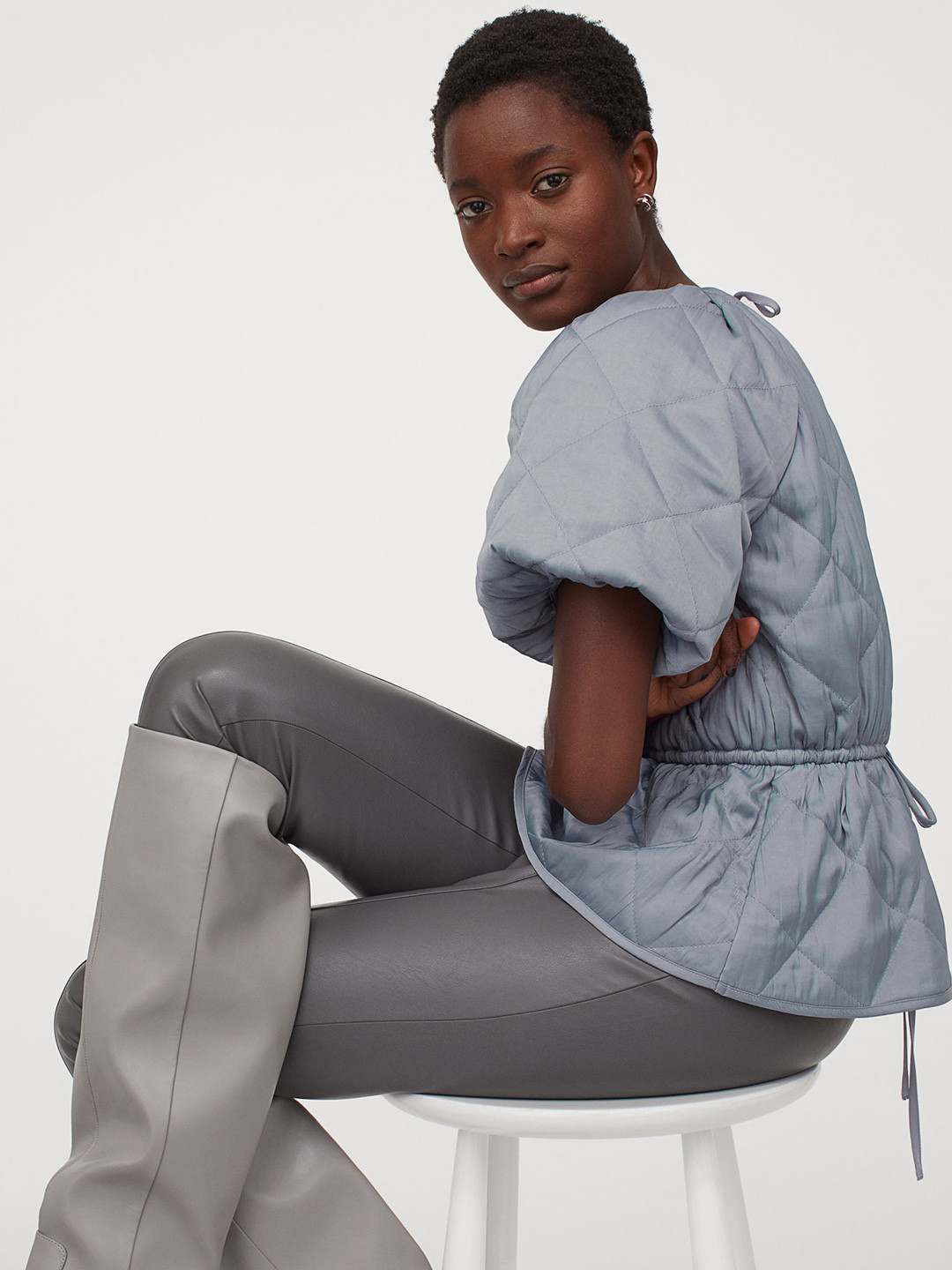 Buy H&M Women Powder Blue Solid Quilted Top - Tops for Women 13014554 ...