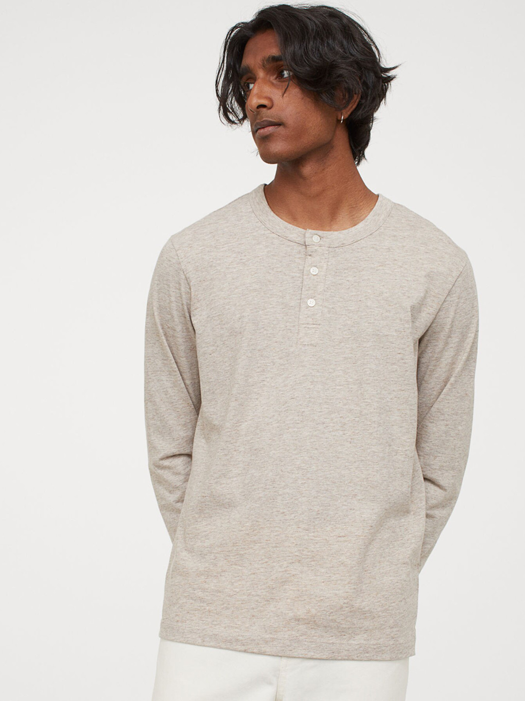 Buy H&M Men Cream Coloured Cotton Henley Top - Sweatshirts for Men ...