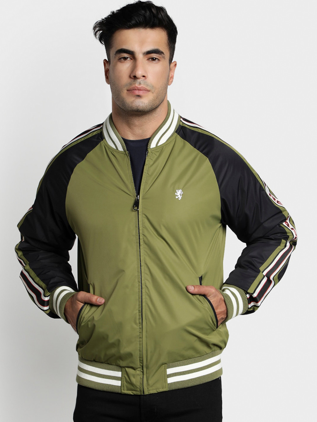 Buy Red Tape Men Olive Green Colourblocked Bomber - Jackets for Men ...