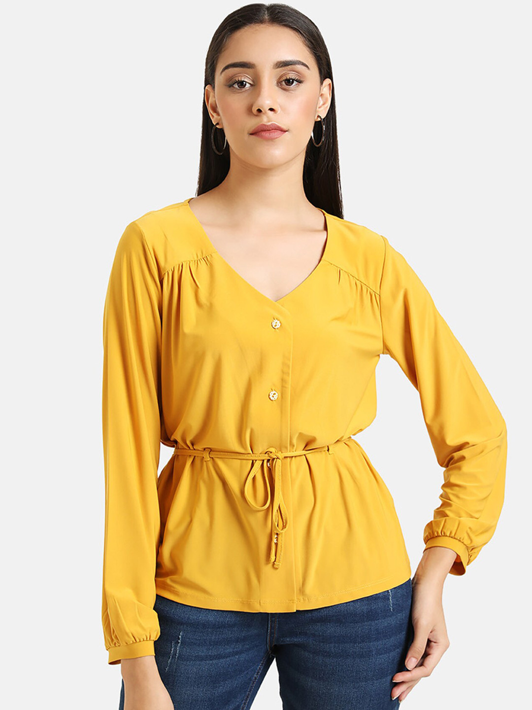 Buy Kazo Women Mustard Yellow Solid Wrap Top - Tops for Women 13069008 ...