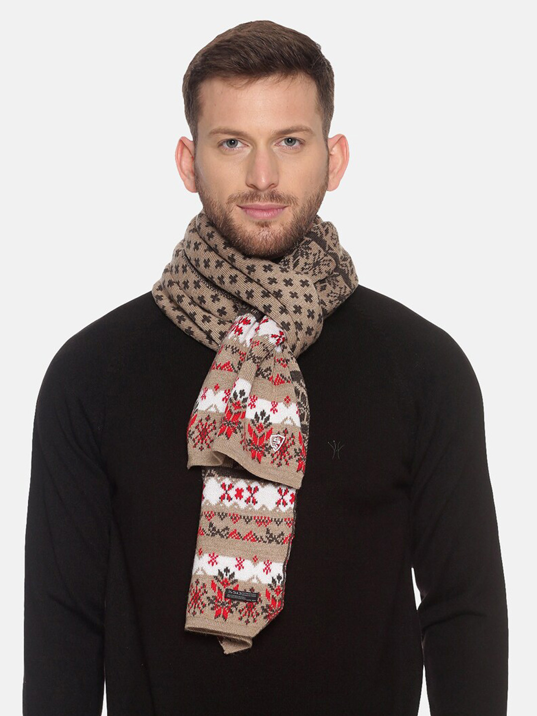 Buy 513 Men Beige & Red Woven Design Mufflers - Mufflers for Men ...