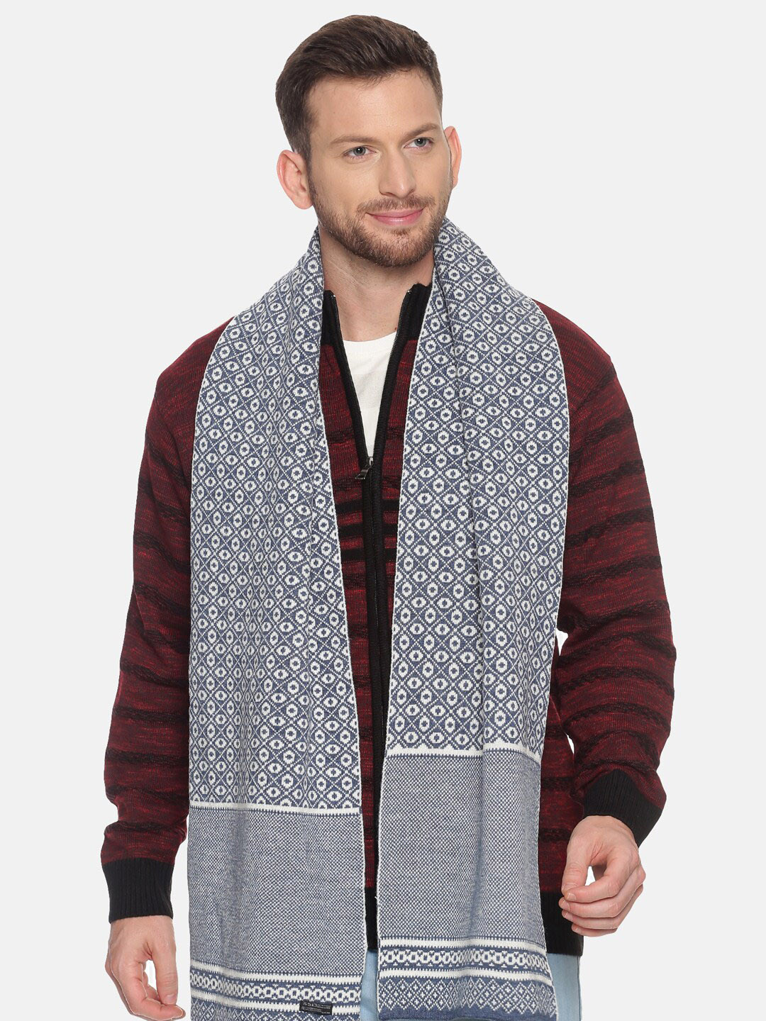 Buy 513 Men Beige & Red Woven Design Mufflers - Mufflers for Men ...