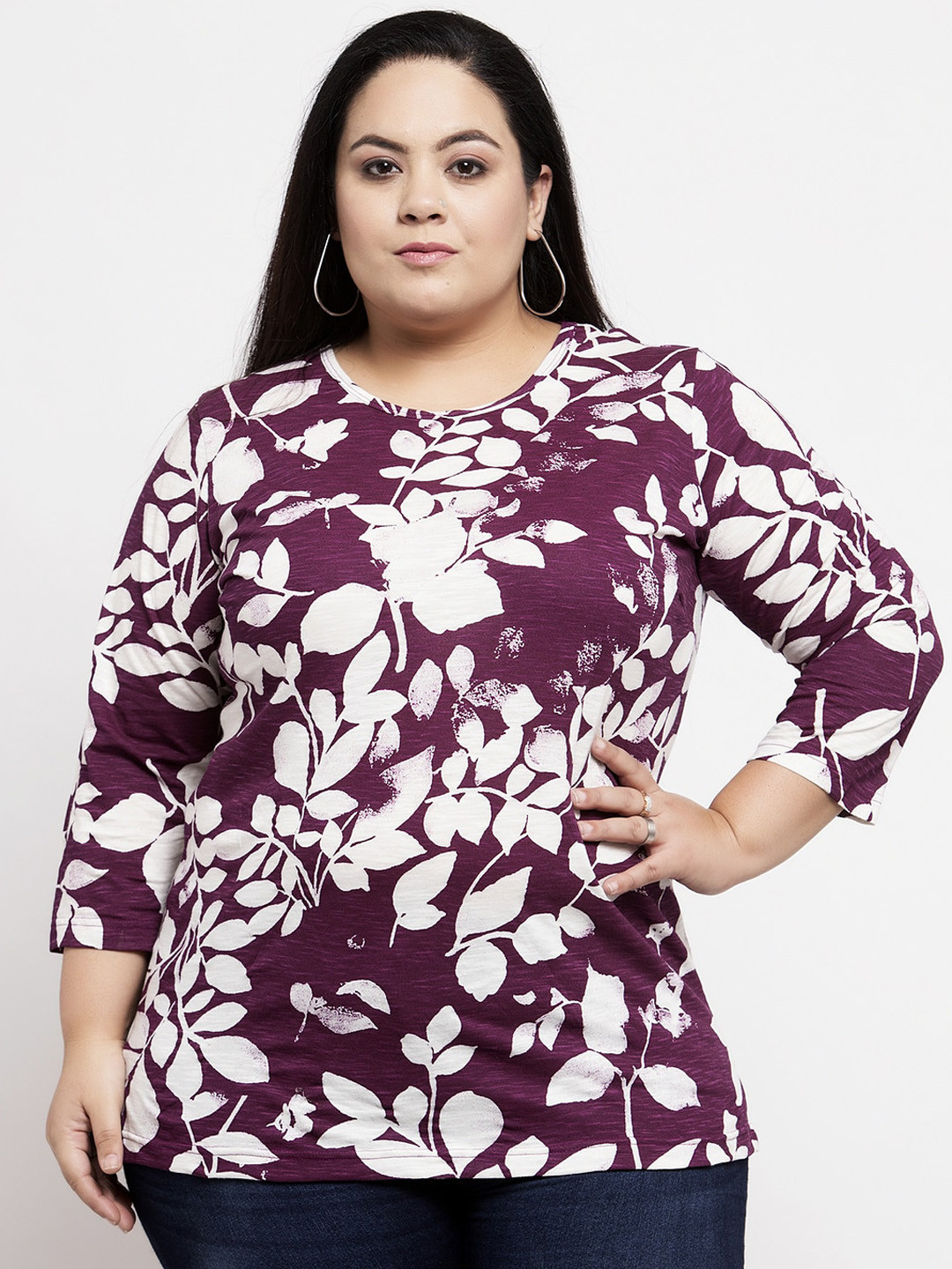 Buy PlusS Women Violet Printed Pure Cotton Top - Tops for Women ...