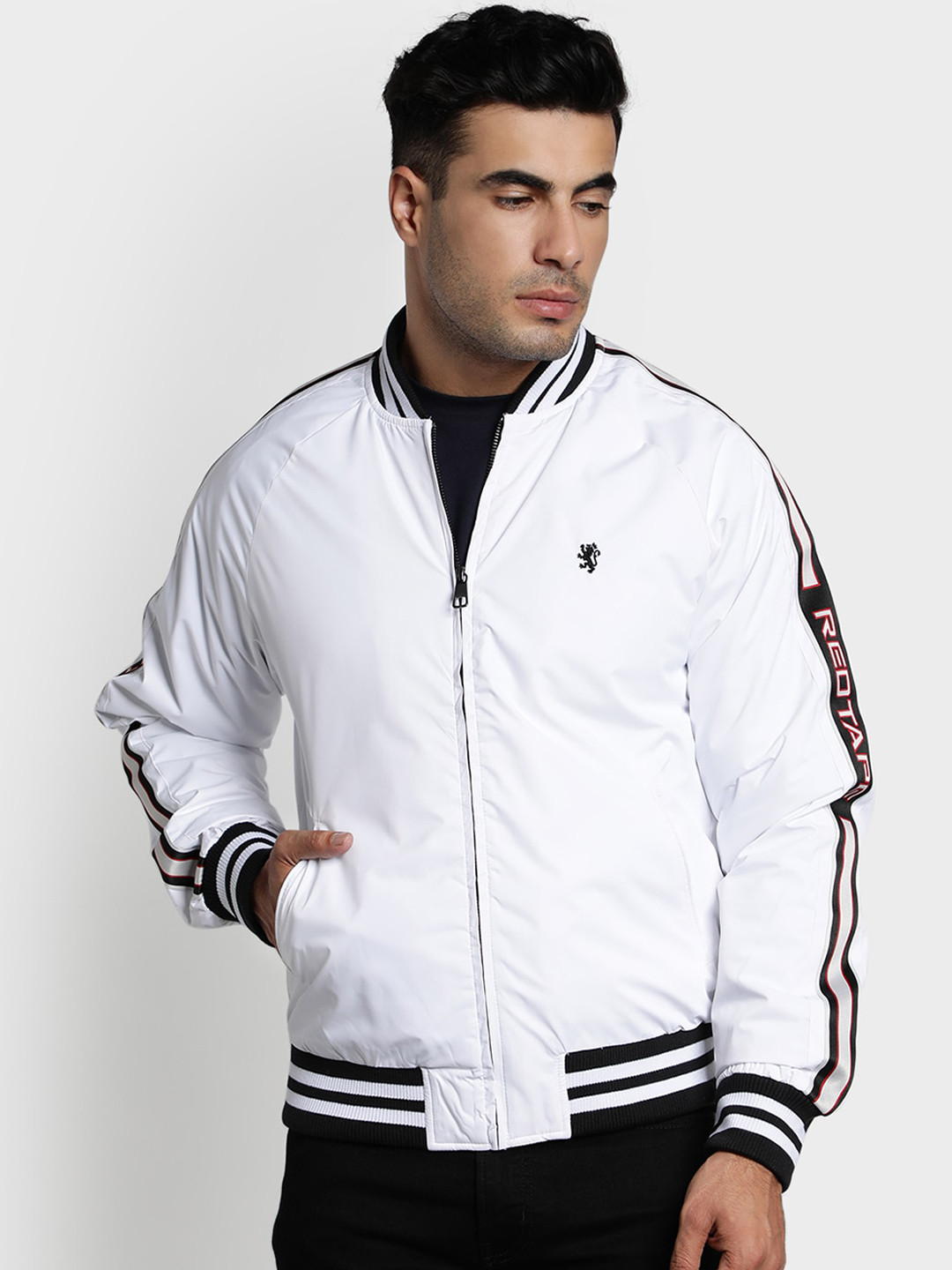 Buy Red Tape Men White Solid Bomber Jacket - Jackets for Men 13061816 ...