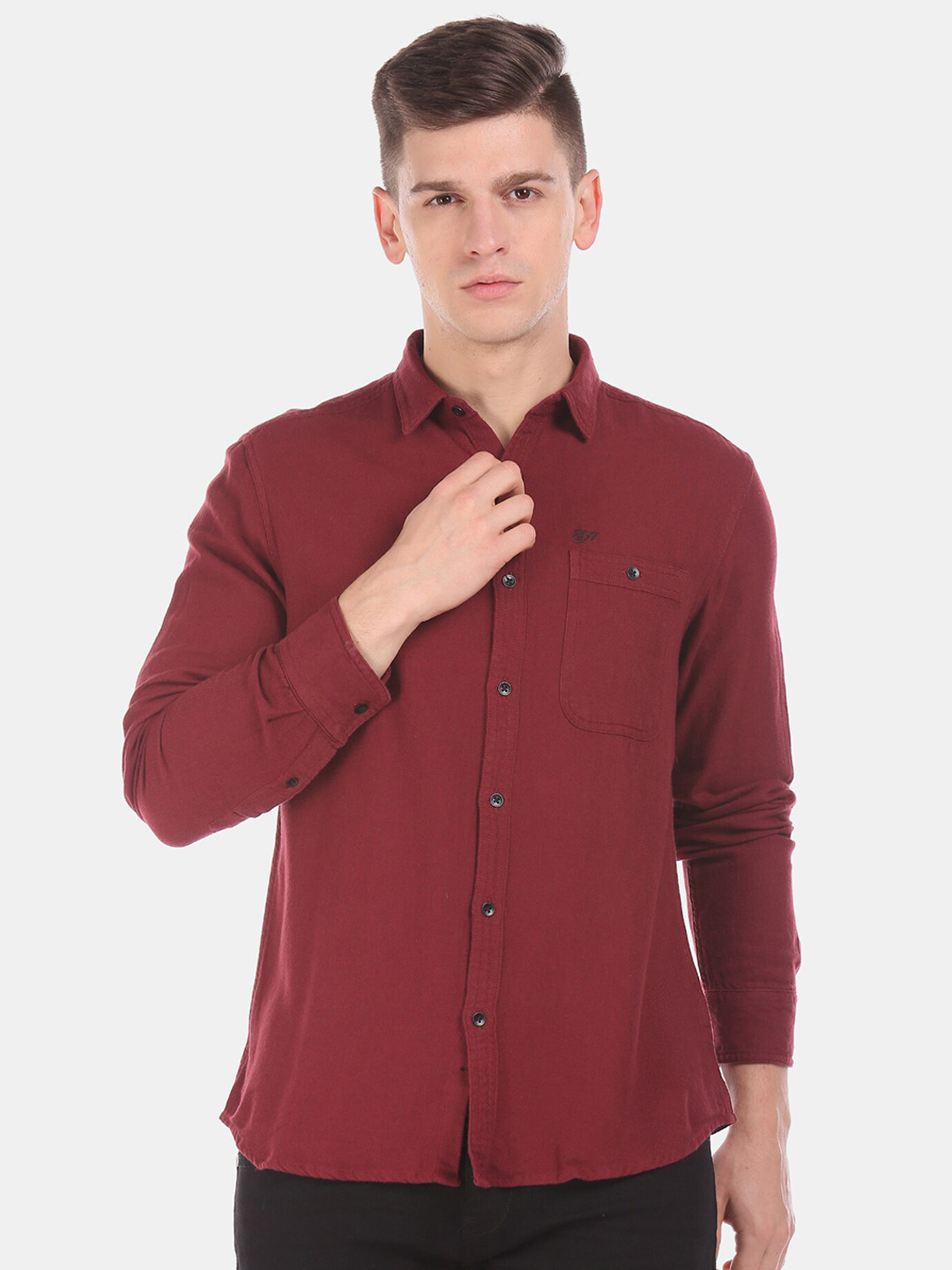 Buy Ed Hardy Men Maroon Regular Fit Solid Casual Shirt - Shirts for Men ...