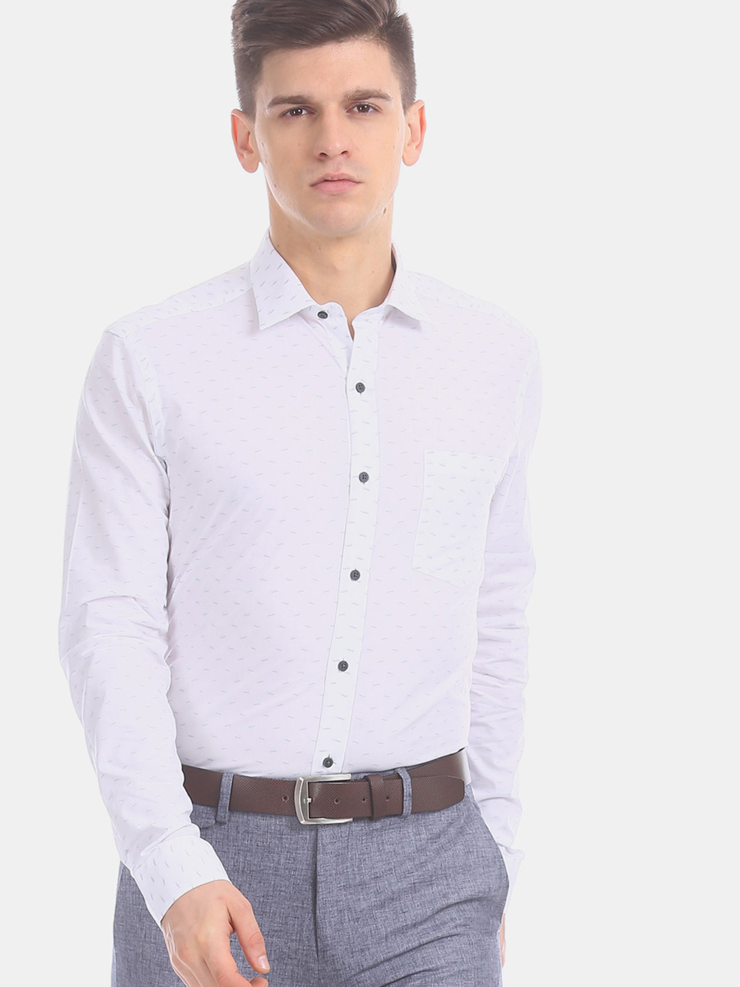 Buy Arrow Men White Slim Fit Printed Formal Shirt - Shirts for Men ...