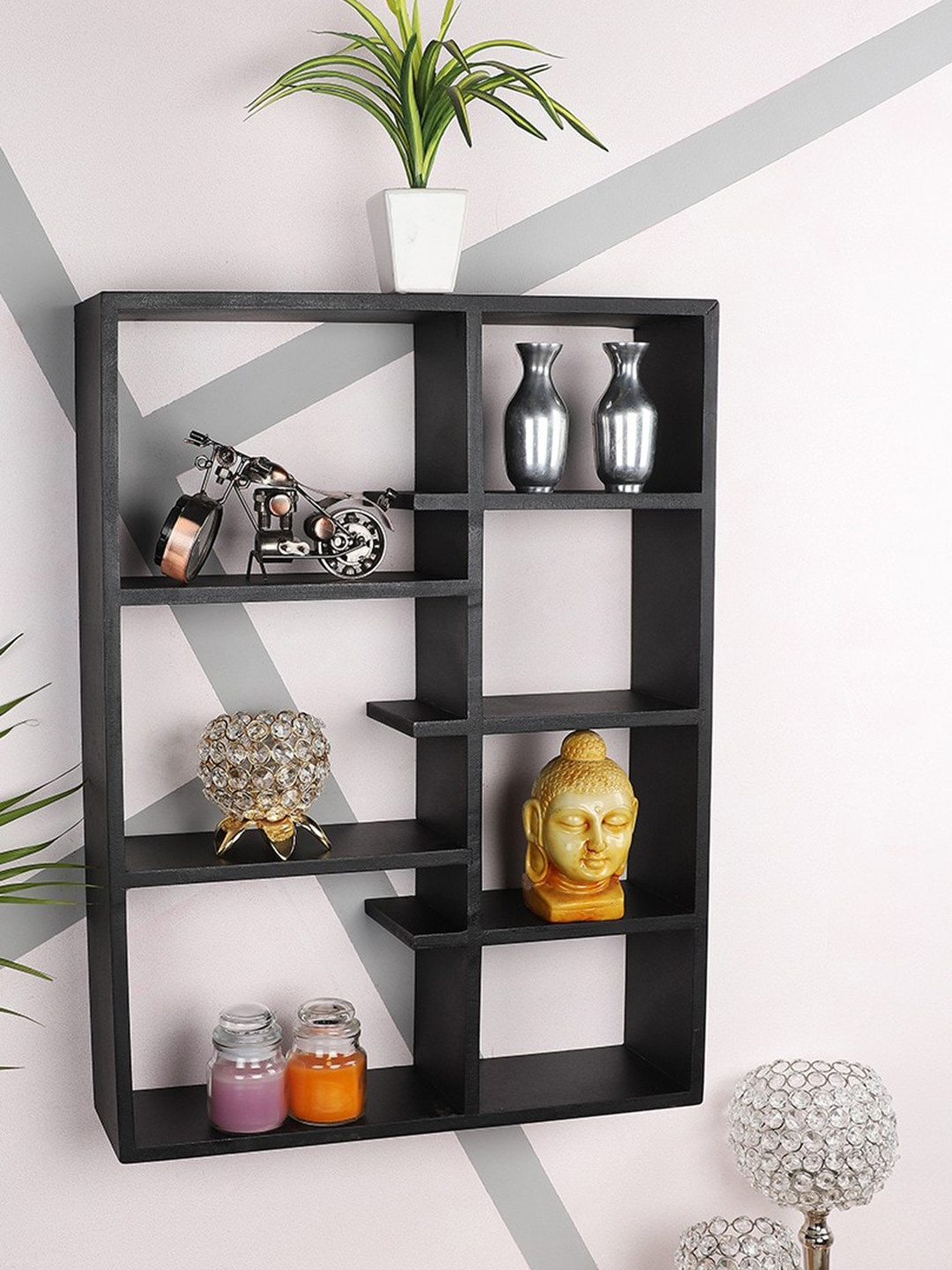 Buy Home Sparkle Black Handmade Multi Partition Basic Wall Shelf - Wall ...