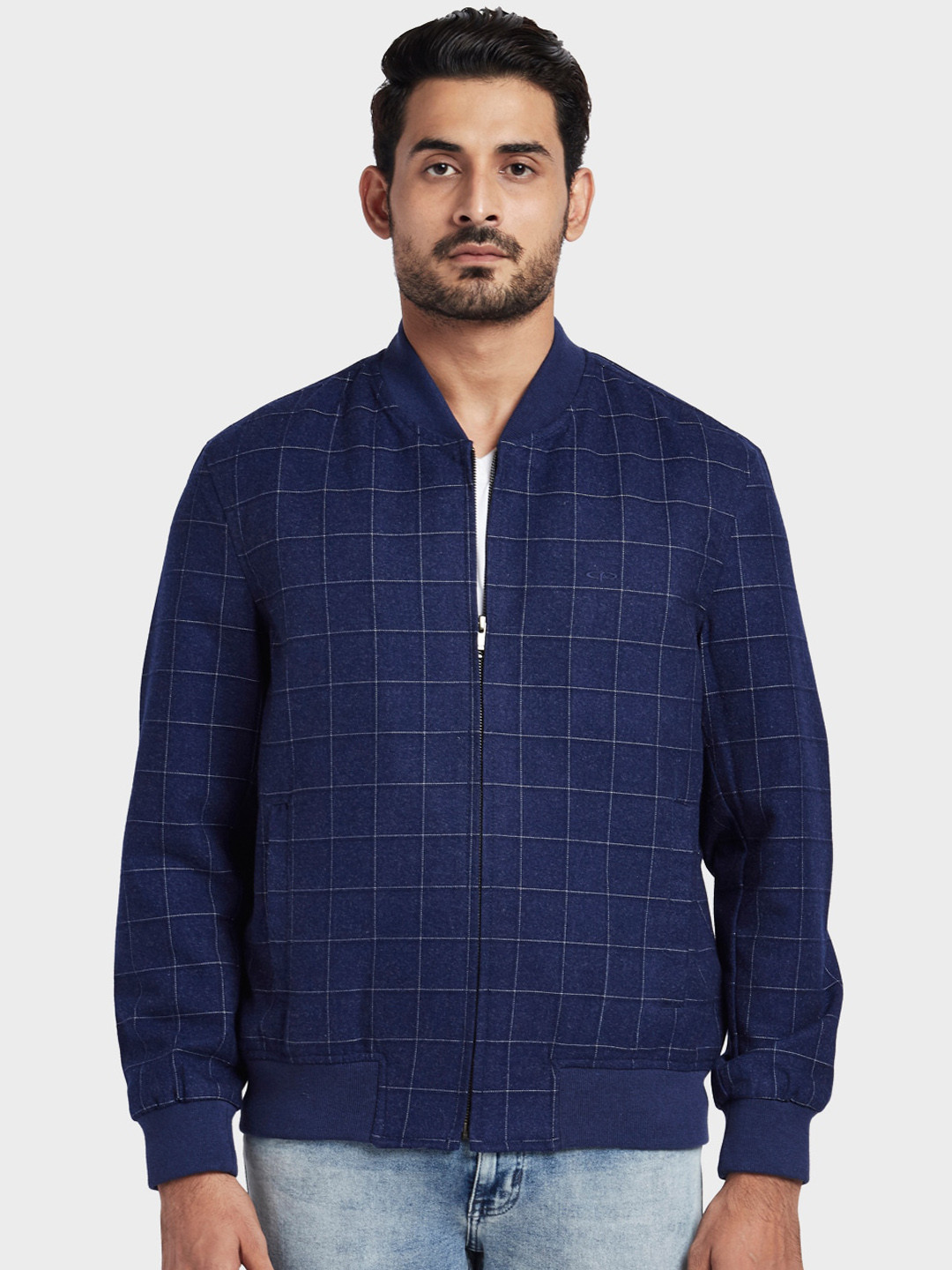 Buy ColorPlus Men Blue Checked Bomber Jacket - Jackets for Men 13092436 ...