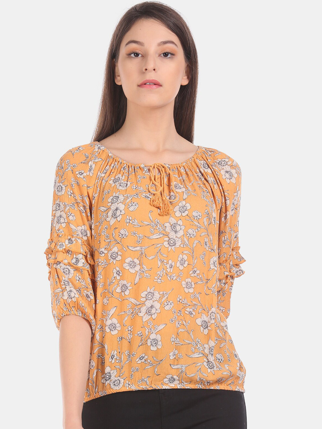 Buy Cherokee Women Mustard Yellow Printed Top - Tops for Women 13097458 ...