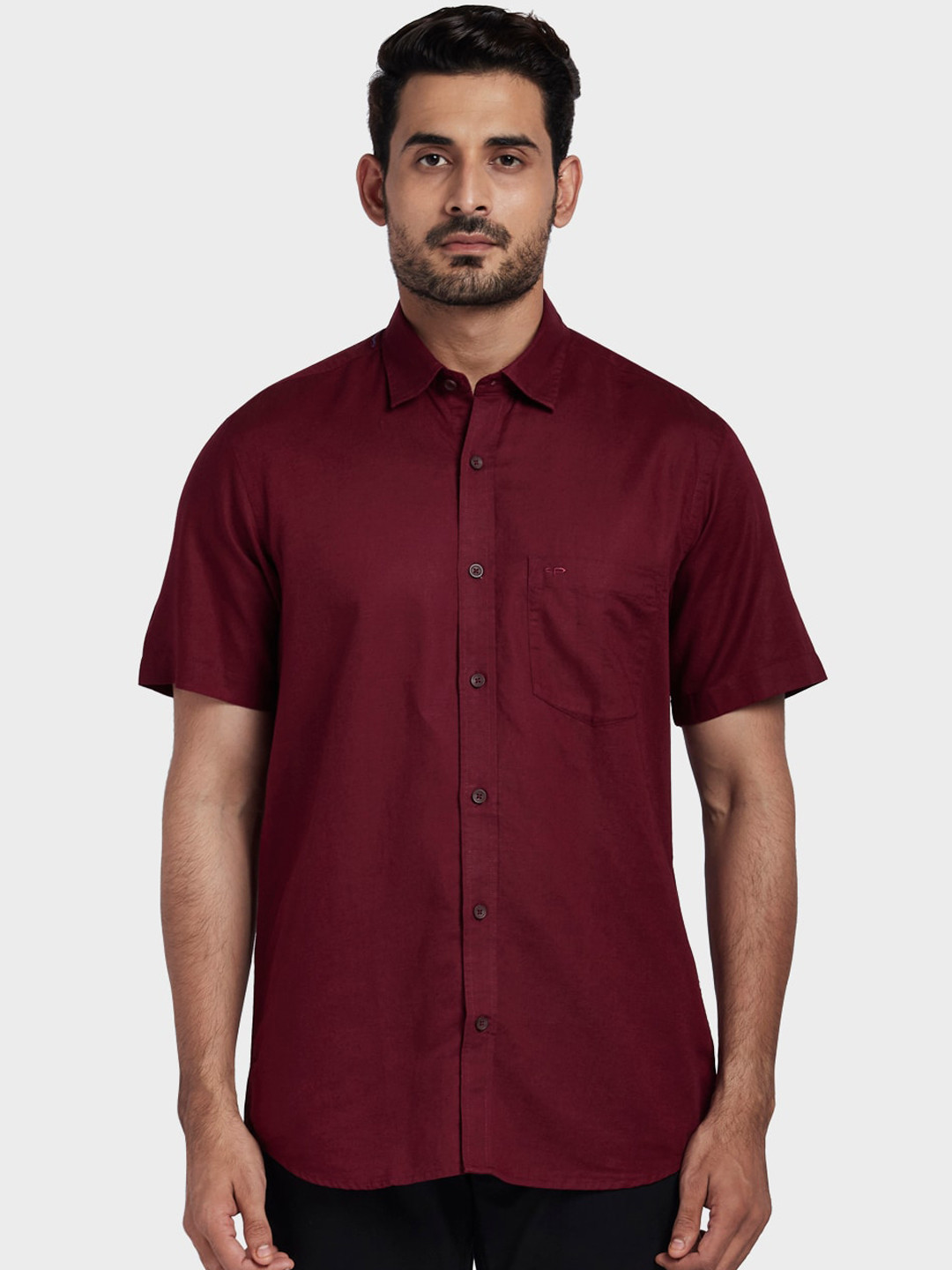 Buy ColorPlus Men Maroon Tailored Fit Solid Casual Shirt - Shirts for ...
