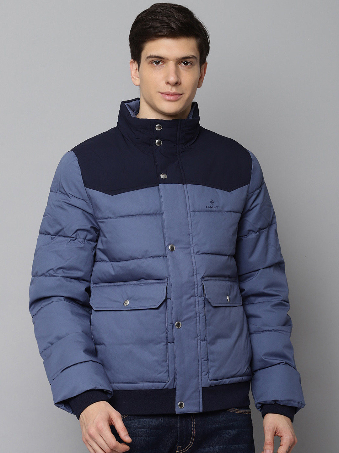 Buy GANT Men Blue Colourblocked Puffer Jacket - Jackets for Men ...