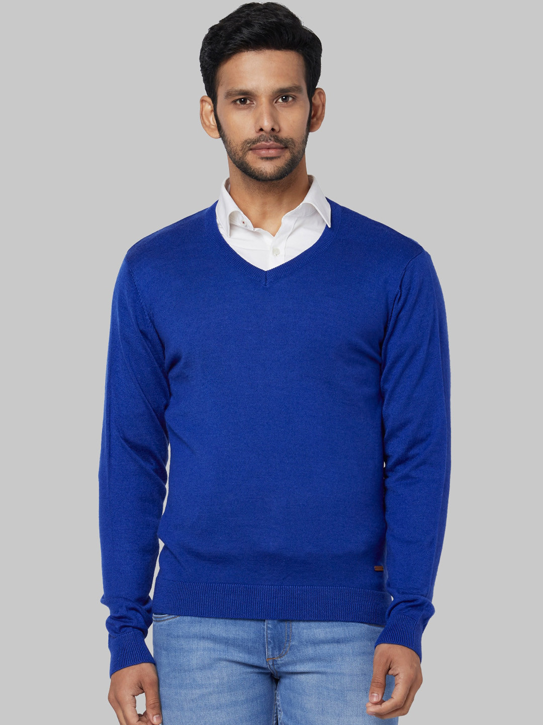 Buy Park Avenue Men Blue Solid Pullover Sweater - Sweaters for Men ...