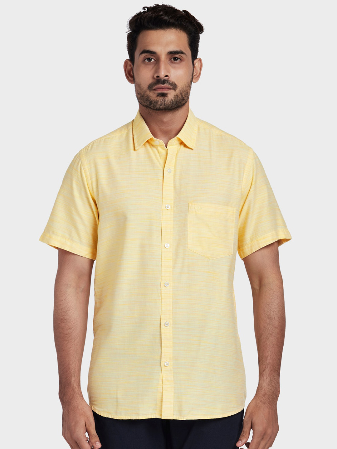 Buy ColorPlus Men Yellow Tailored Fit Solid Casual Shirt - Shirts for ...