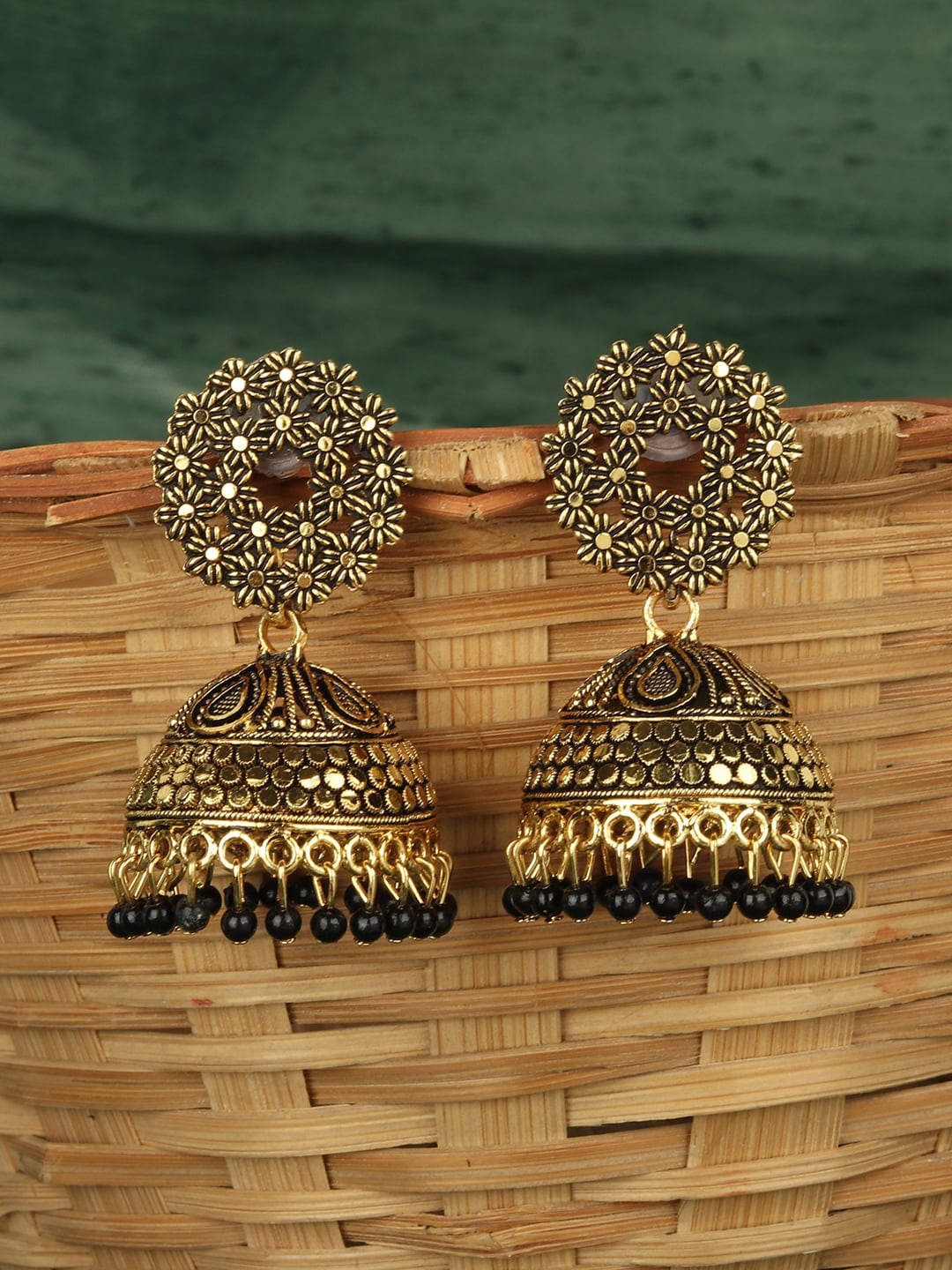 Buy ANIKAS CREATION Black & Gold Plated Dome Shaped Jhumkas - Earrings ... Buy ANIKAS CREATION Black & Gold Plated Dome Shaped Jhumkas - Earrings ...
