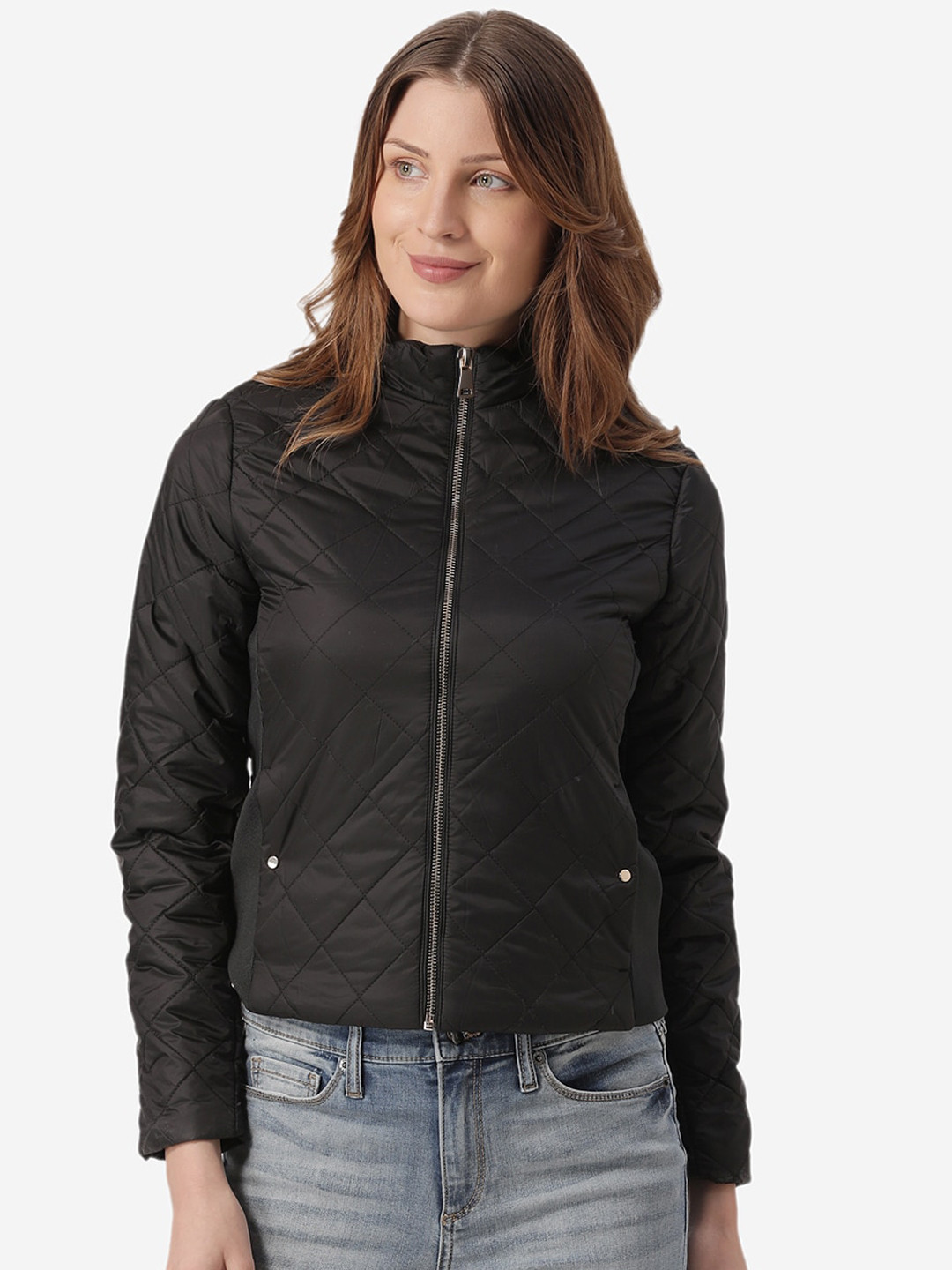 Buy Mode By Red Tape Women Black Solid Padded Jacket - Jackets for ...