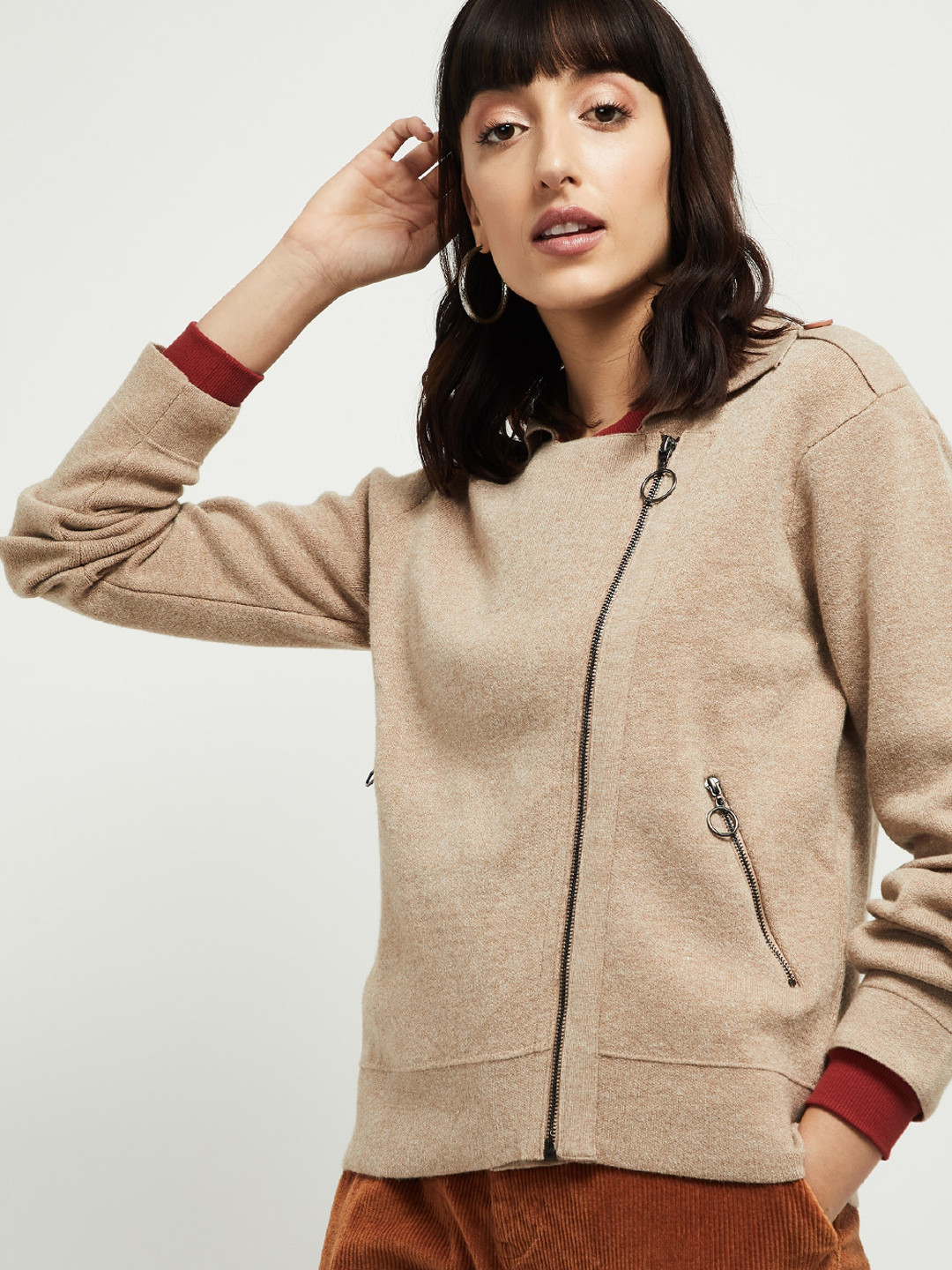 Buy Max Women Beige Solid Lightweight Tailored Jacket - Jackets for ...