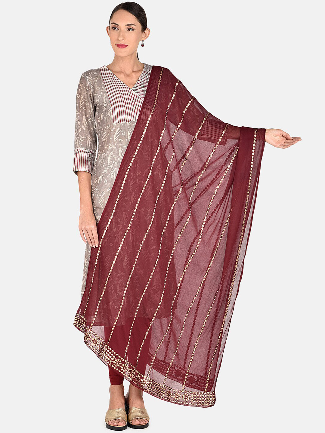 Buy Dupatta Bazaar Maroon & Gold Embroidered Dupatta - Dupatta for ...