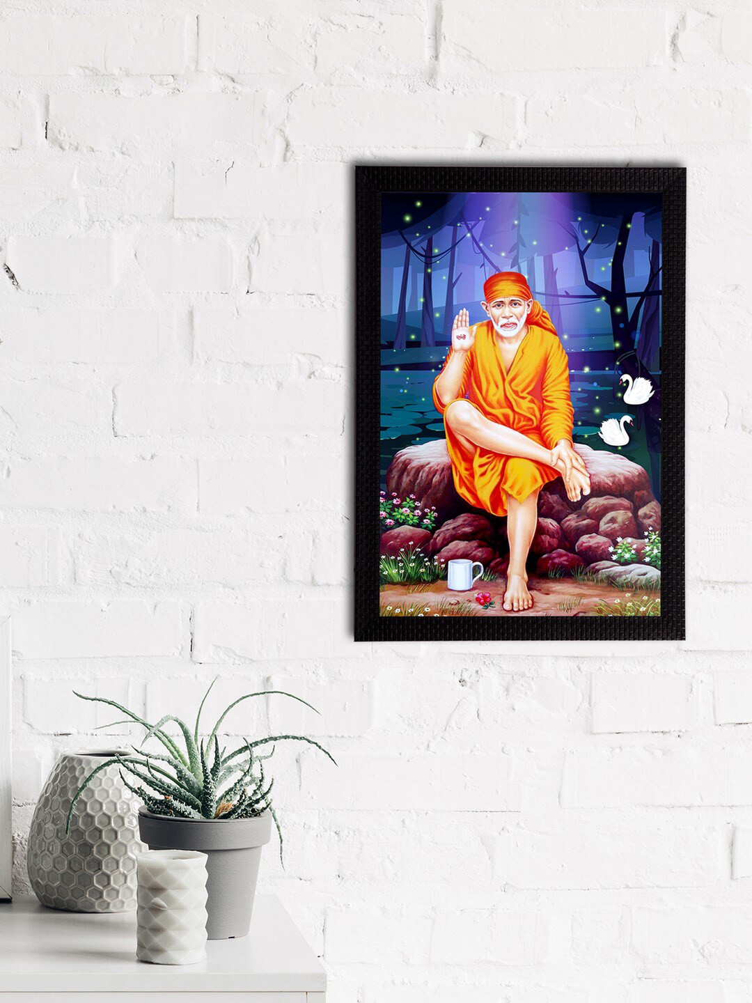 Buy ECraftIndia Blue & Orange Sai Baba Satin Matt Texture UV Art ...