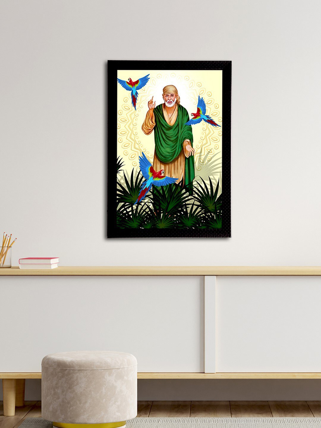 Buy ECraftIndia Green & Yellow Sai Baba Satin Matt Texture Framed UV ...