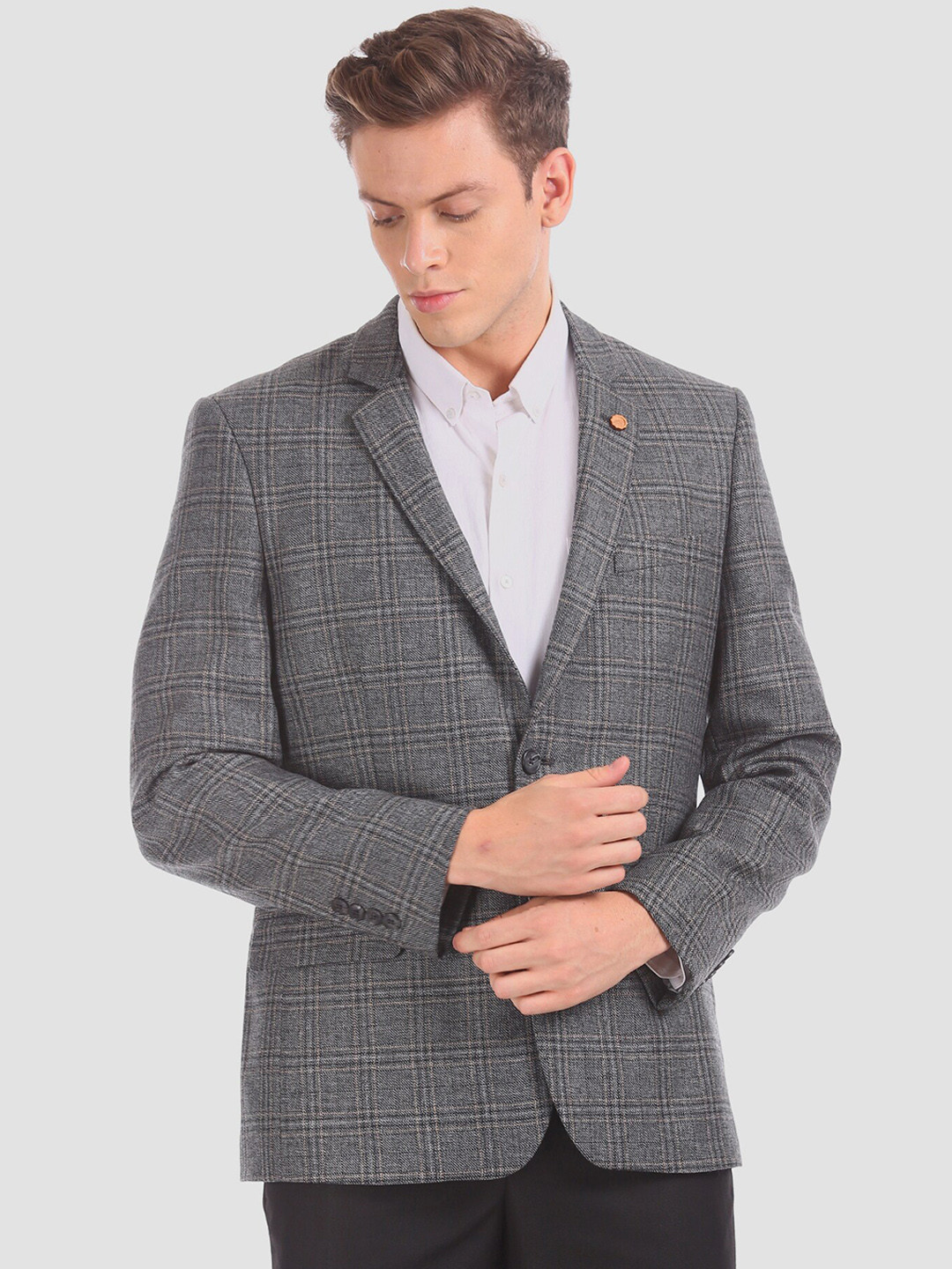 Buy Arrow Men Grey Checked Single Breasted Formal Blazer - Blazers for ...