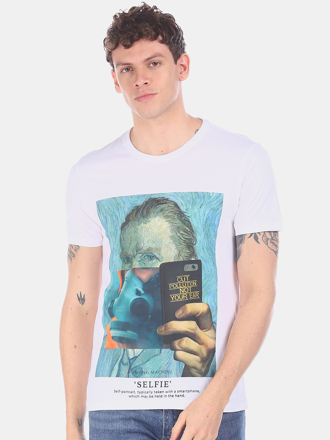 Buy Flying Machine Men White Printed Round Neck T Shirt - Tshirts for ...