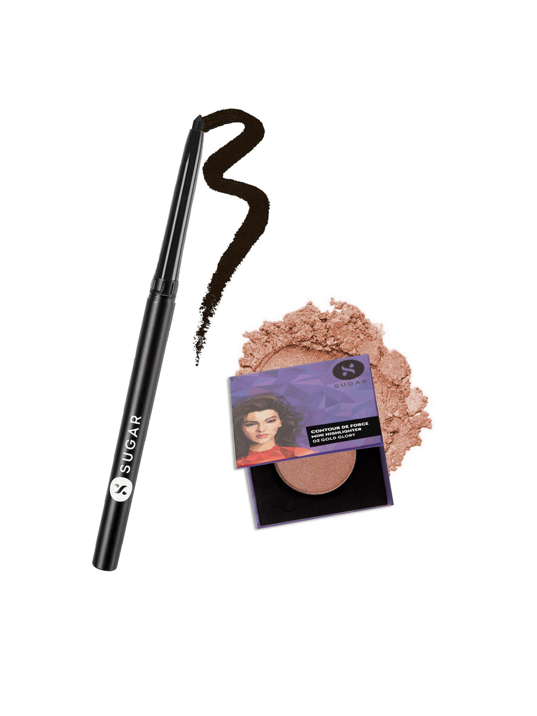 Buy SUGAR Cosmetics Kajal & Highlighter Combo Black Out 01 & Gold Glory ...