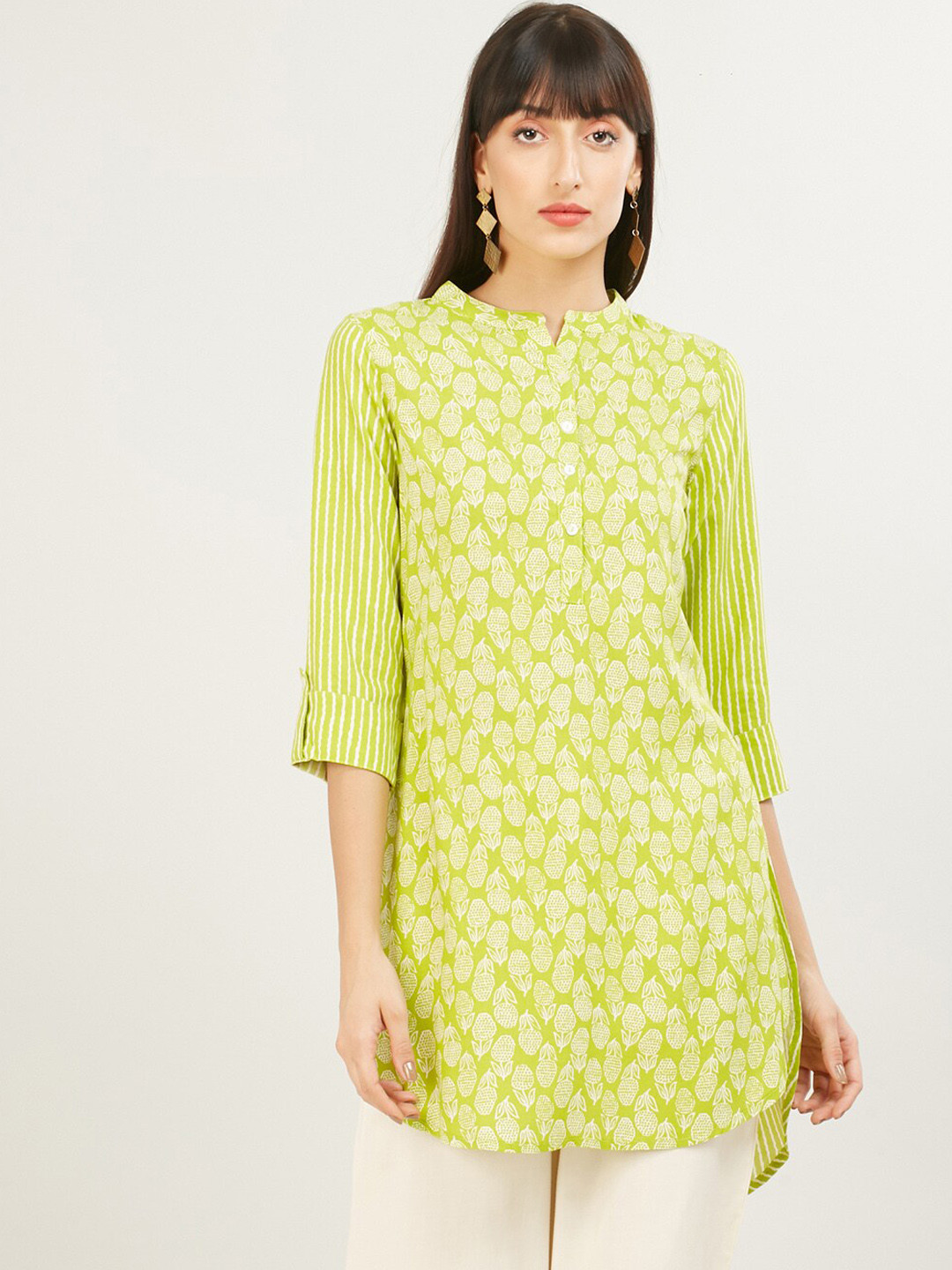 Buy Max Women Lime Green Printed High Low Kurti - Kurtis for Women ...