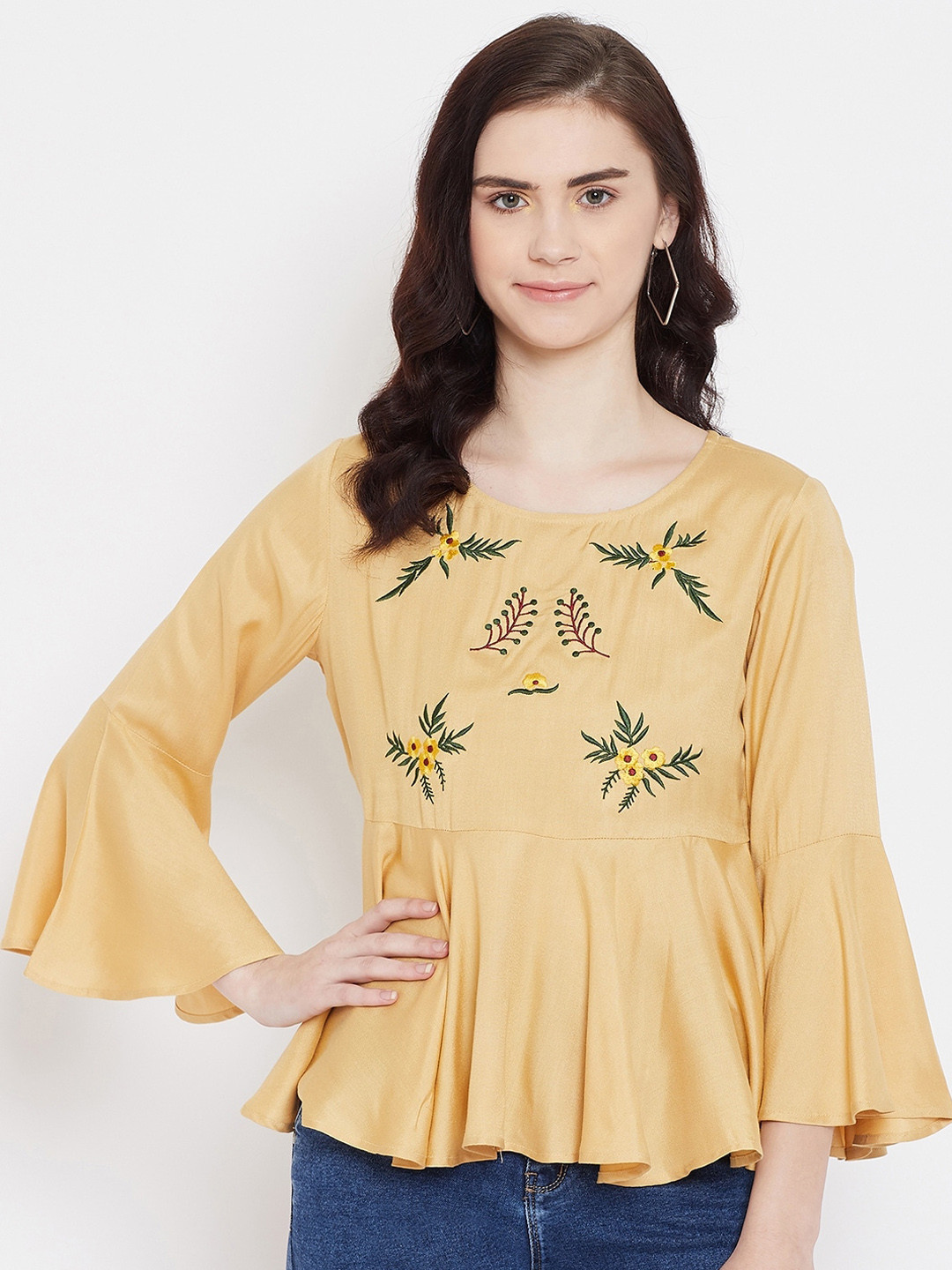 Buy LUCERO Women Beige Embroidered Peplum Top - Tops for Women 12917574 ...
