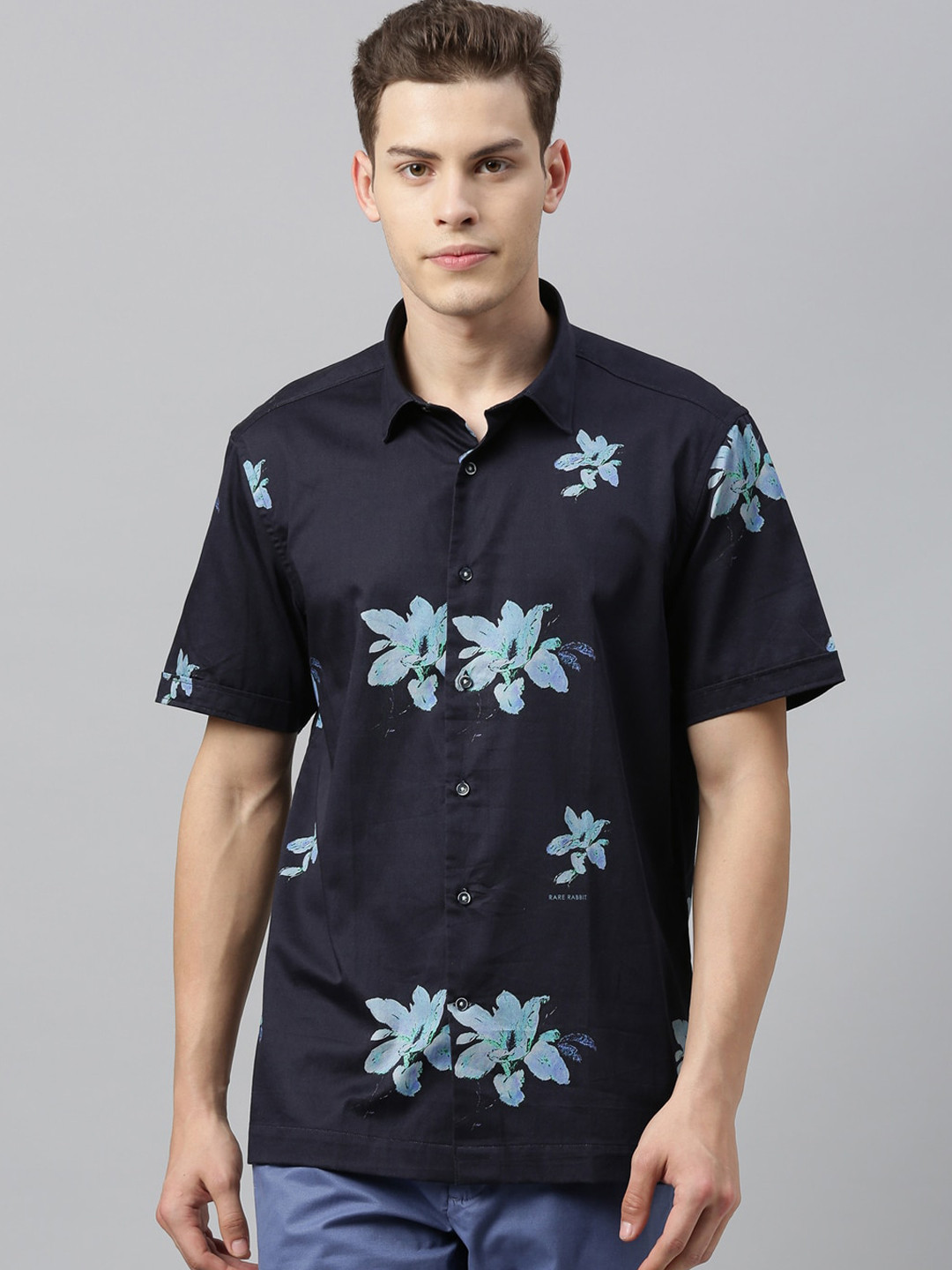 Buy RARE RABBIT Men Navy Blue Tailored Fit Printed Casual Shirt ...