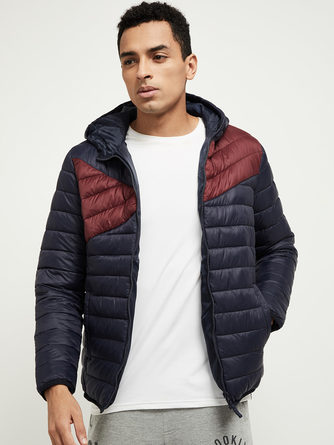 Buy Max Men Navy Blue Colourblocked Puffer Jacket - Jackets for Men ...