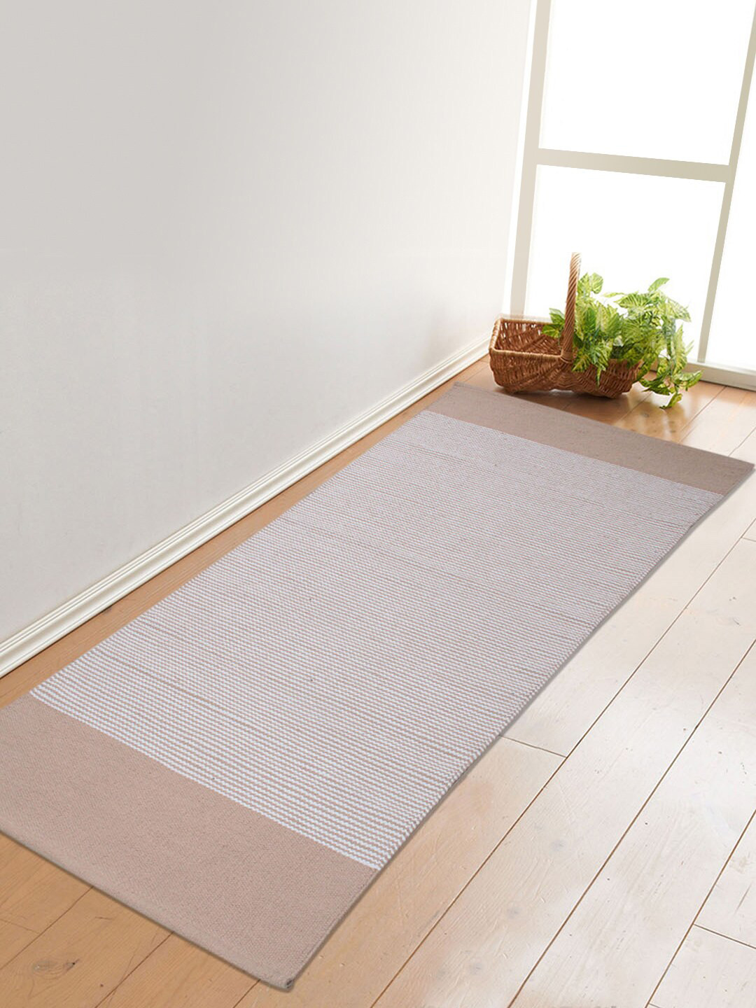 Buy Saral Home Beige & White Striped Cotton Handloom Yoga Mat - Yoga ...