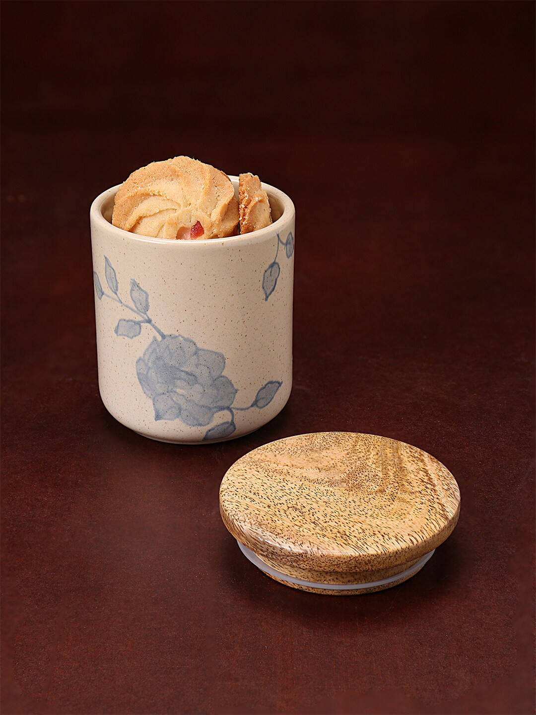 Buy Ellementry Off White & Brown Printed Fiore Ceramic Jar - Container ...