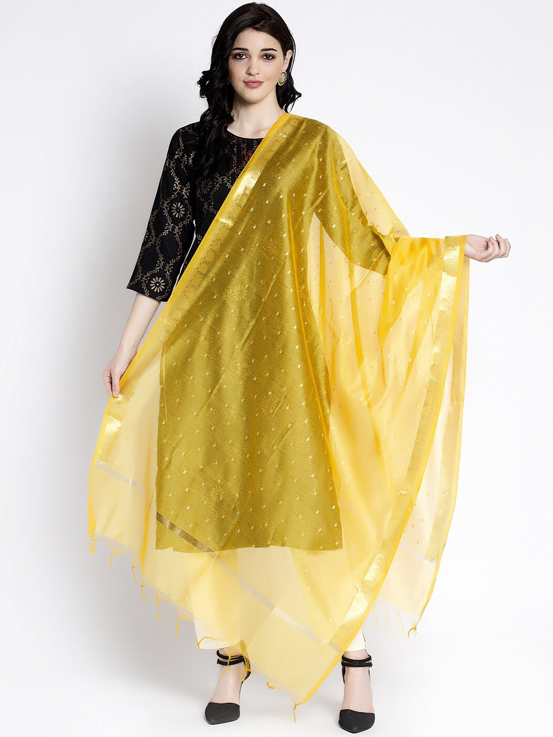 Buy Clora Creation Yellow & Gold Coloured Printed Dupatta - Dupatta for ...