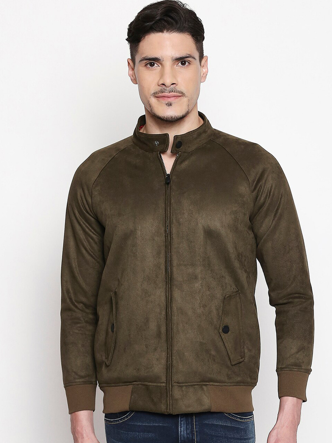 Buy Mufti Men Olive Green Solid Bomber Jacket - Jackets for Men ...